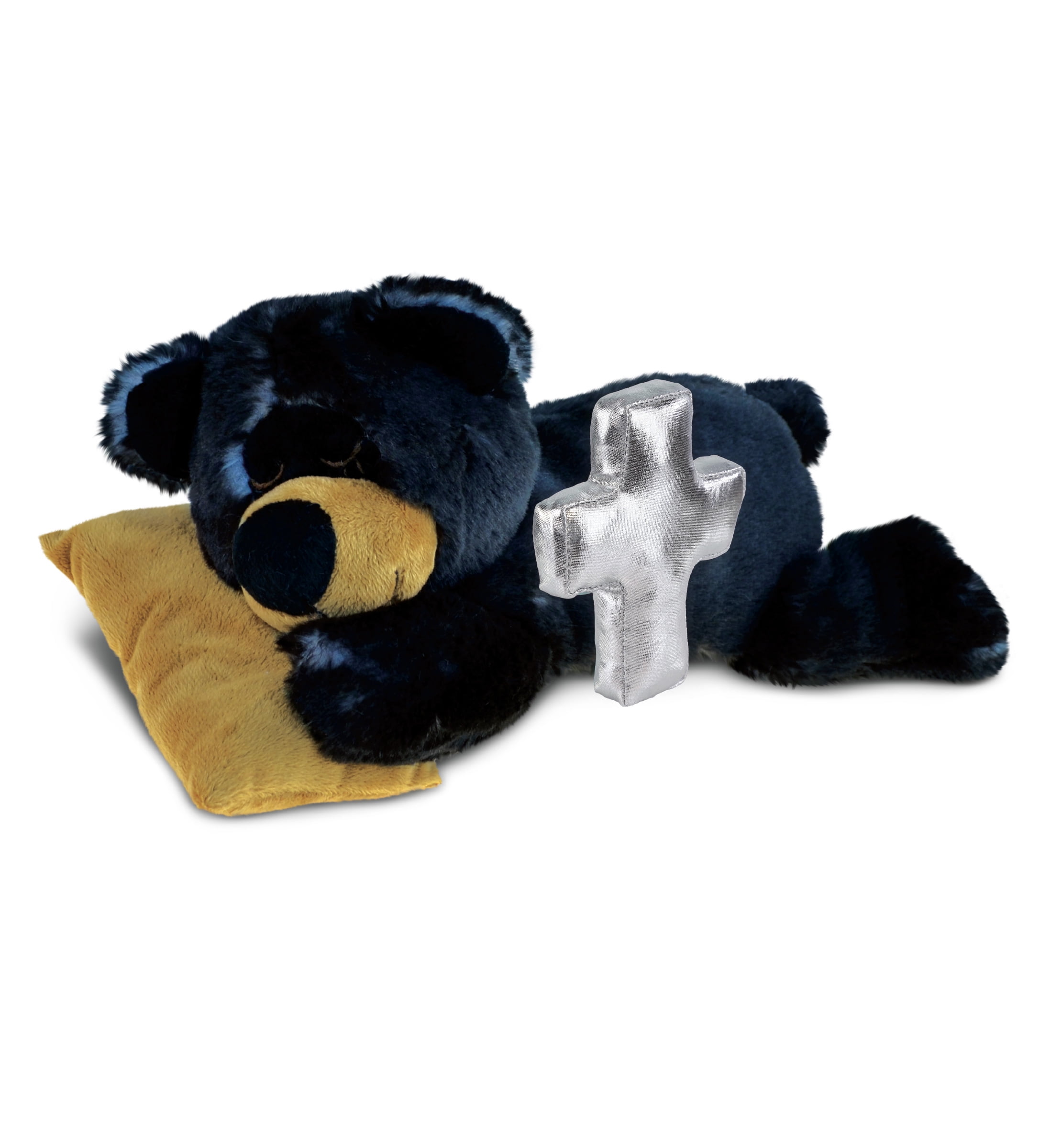 DolliBu Sleeping Black Bear with Pillow Stuffed Animal with Silver ...