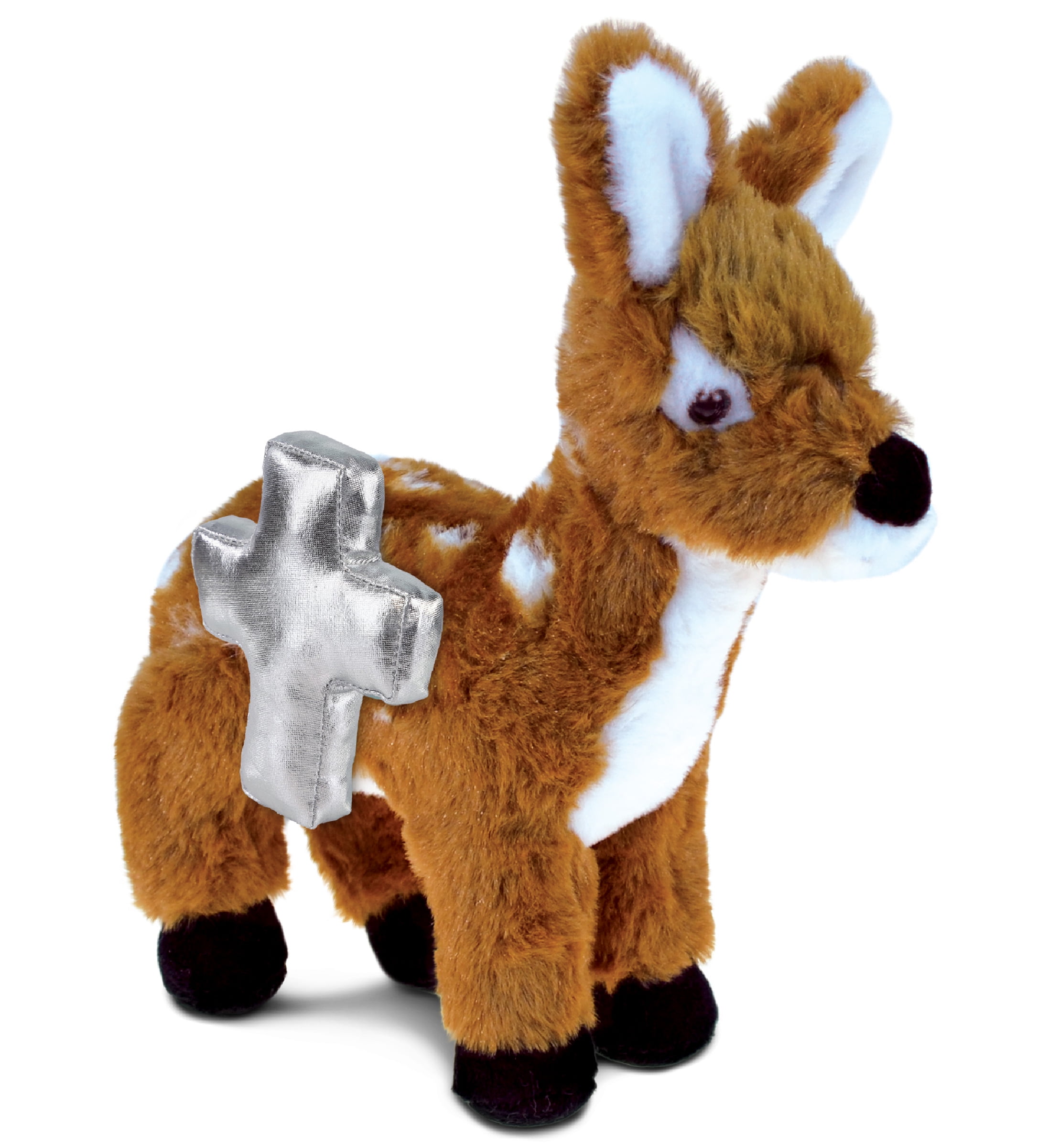DolliBu Small Standing Deer Stuffed Animal with Silver Cross Plush ...