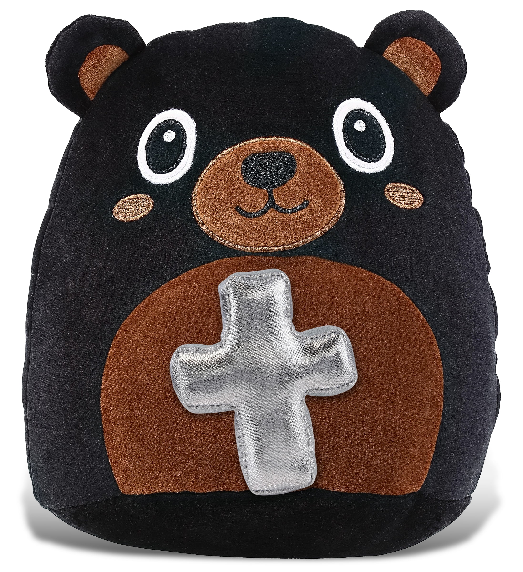 DolliBu Snug-Mooshies Black Bear Stuffed Animal with Silver Cross Plush ...