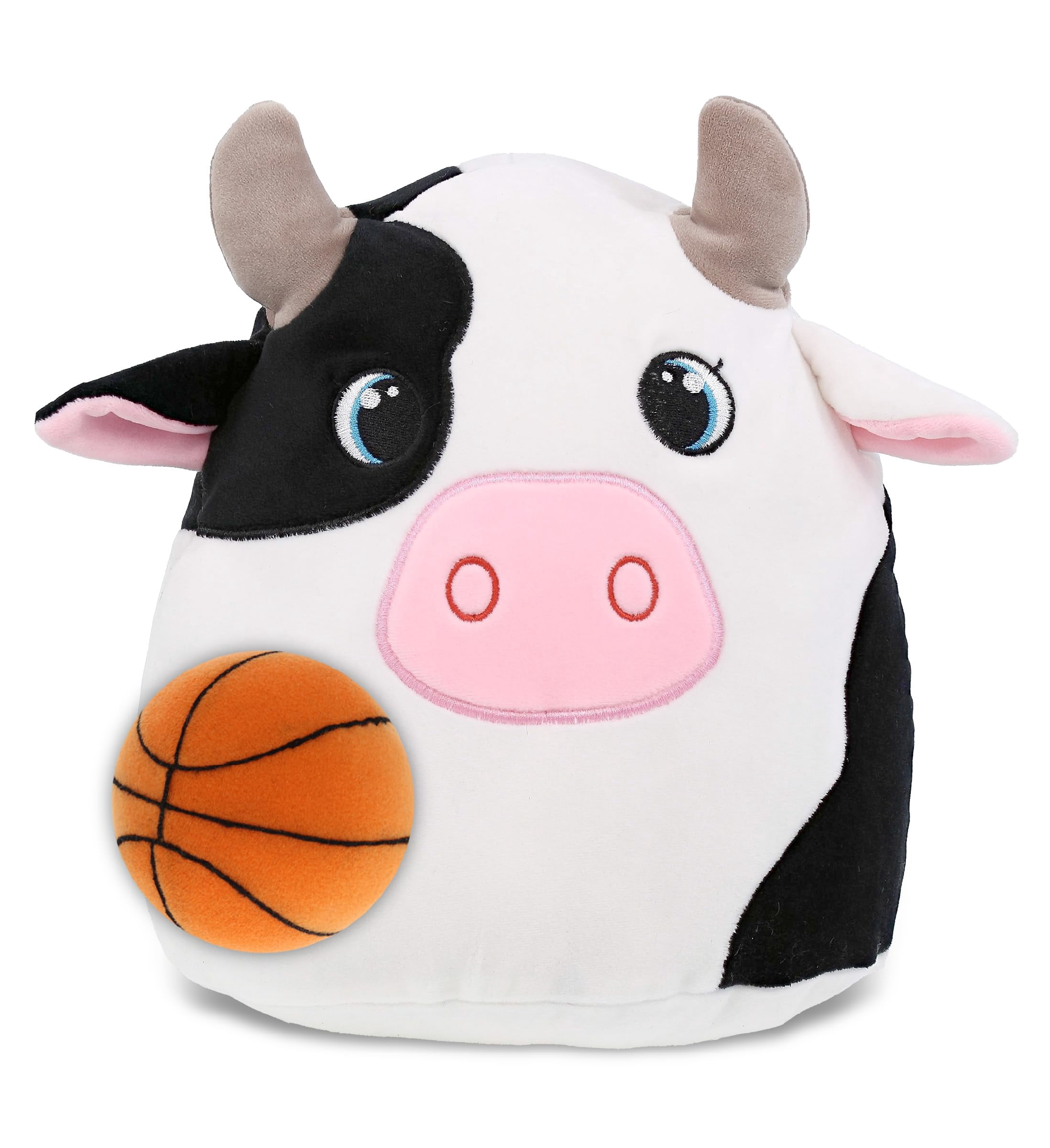 DolliBu Snug-Mooshies Cow Stuffed Doll with Basketball Plush – Huggable ...