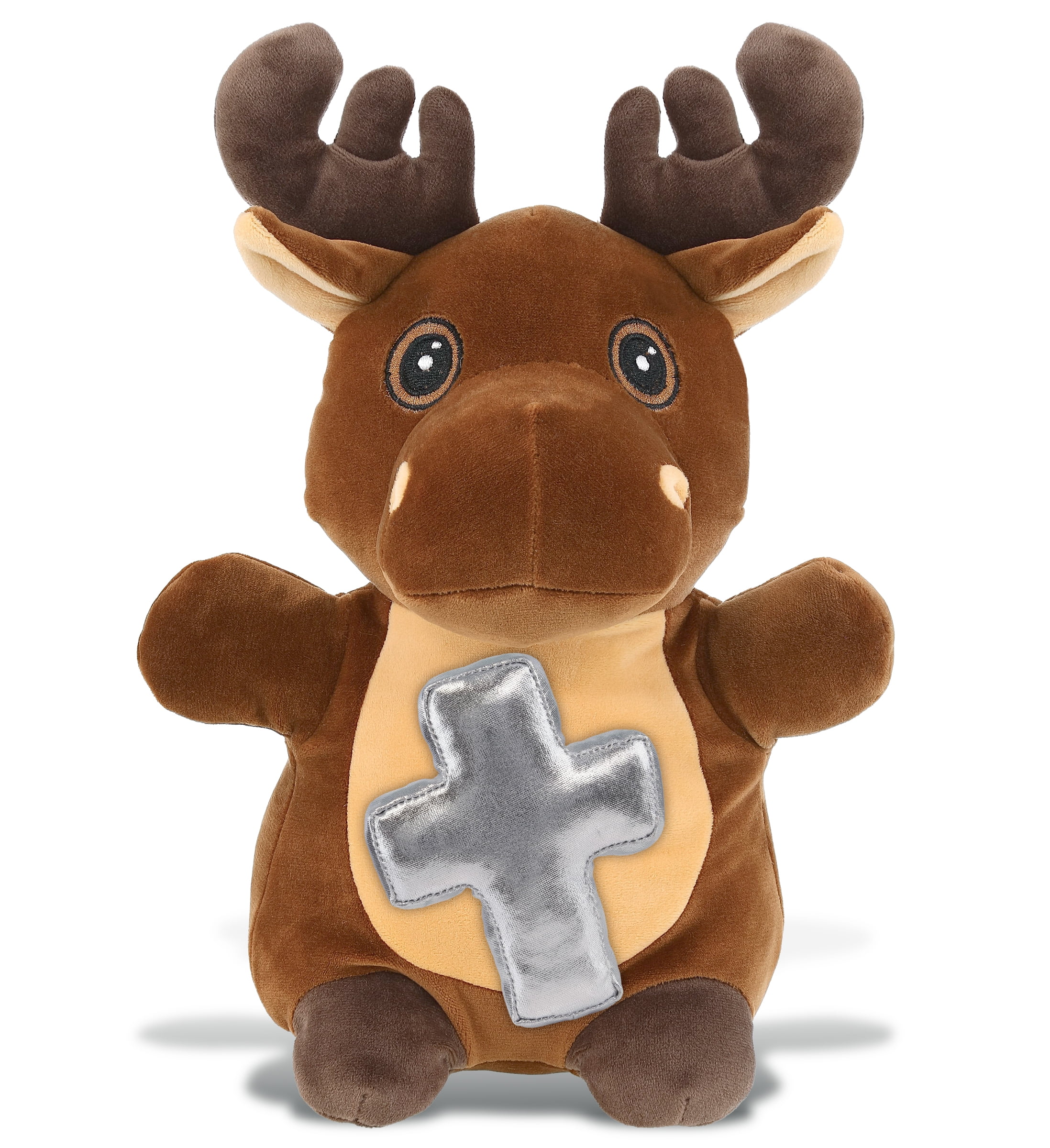 DolliBu Snug-Mooshies Standing Moose Stuffed Animal with Silver Cross ...
