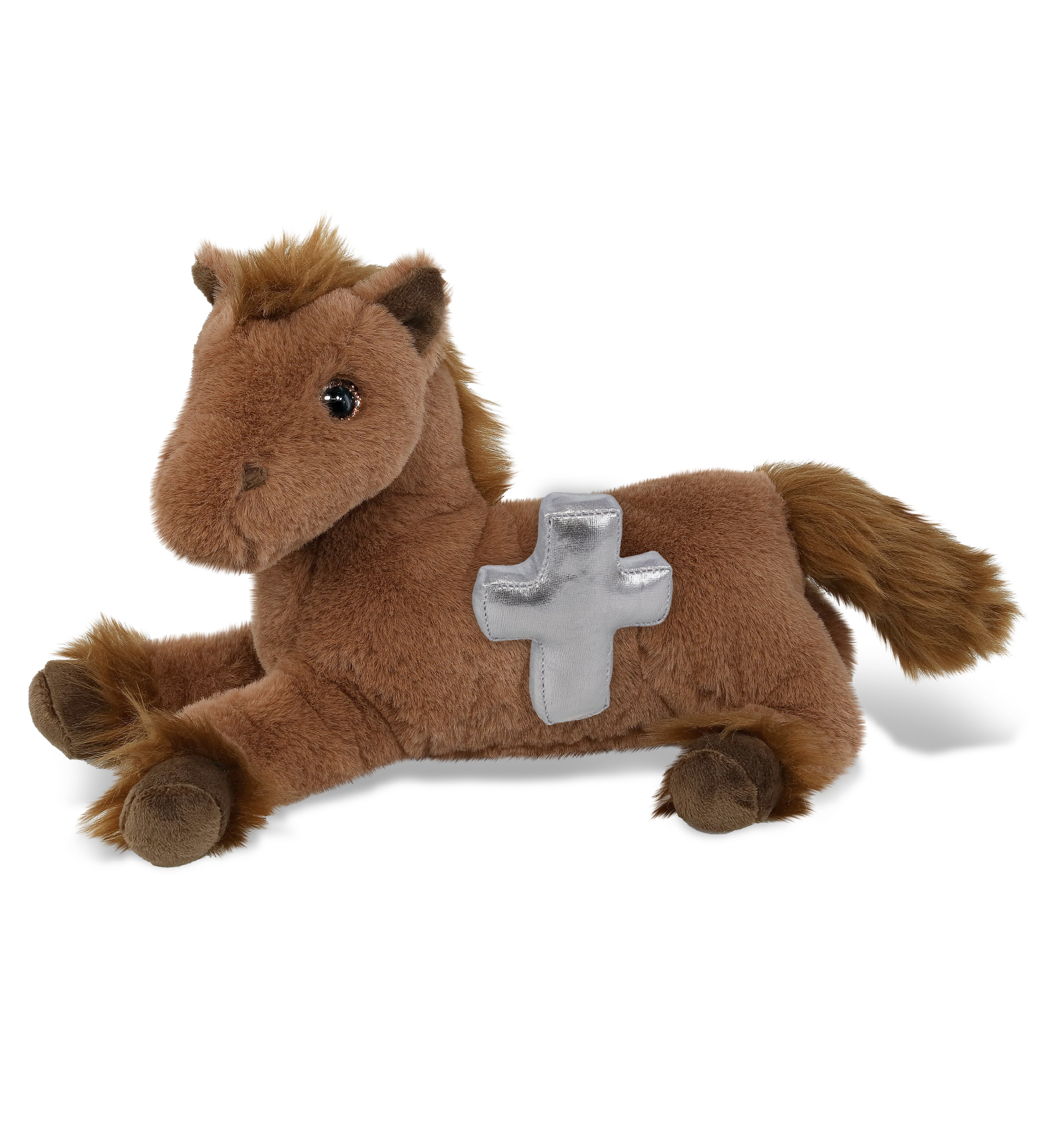 DolliBu Soft Laying Brown Horse Stuffed Animal with Silver Cross Plush ...