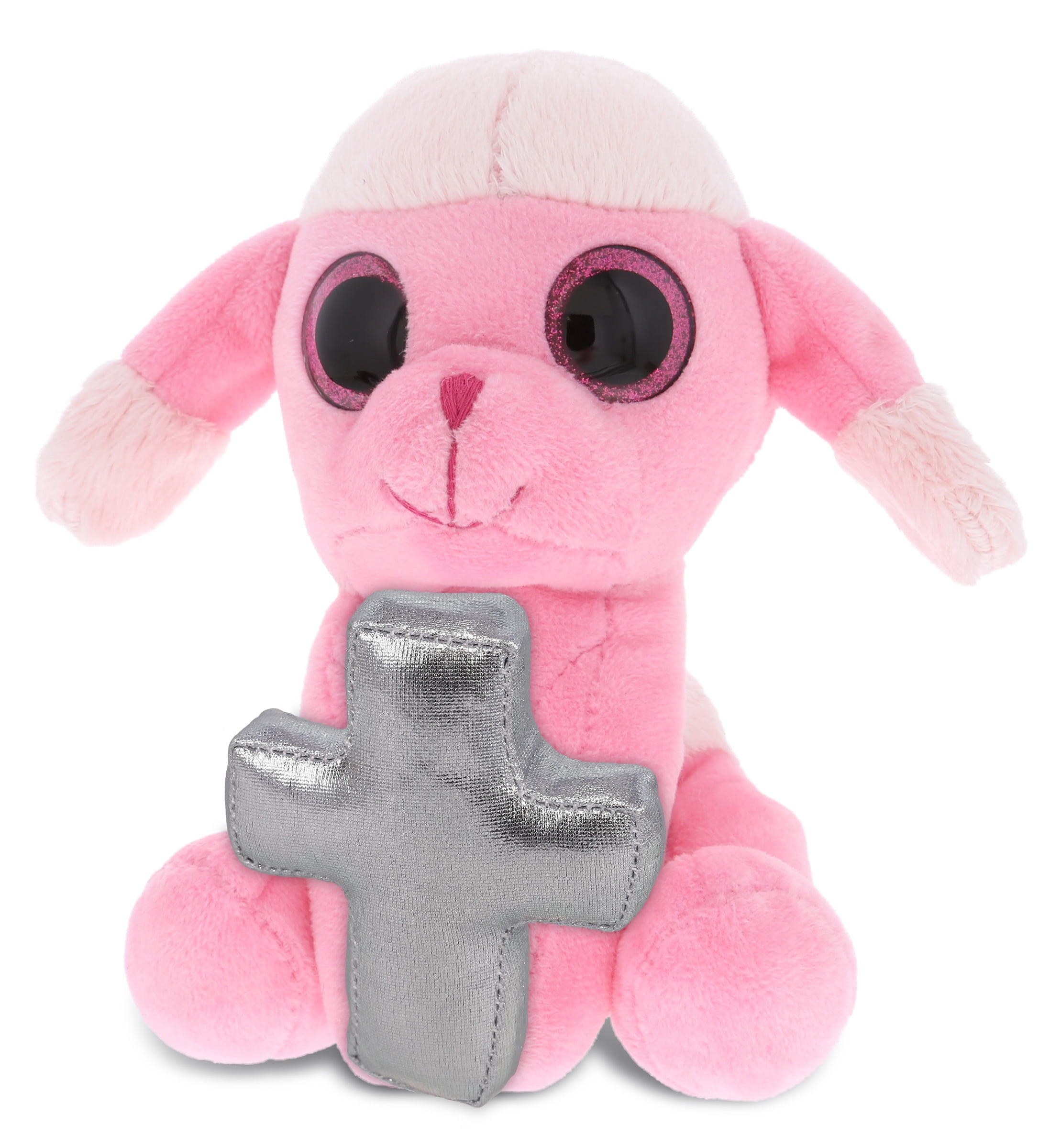 DolliBu Sparkle Eye Pink Poodle Dog Stuffed Animal with Silver Cross ...