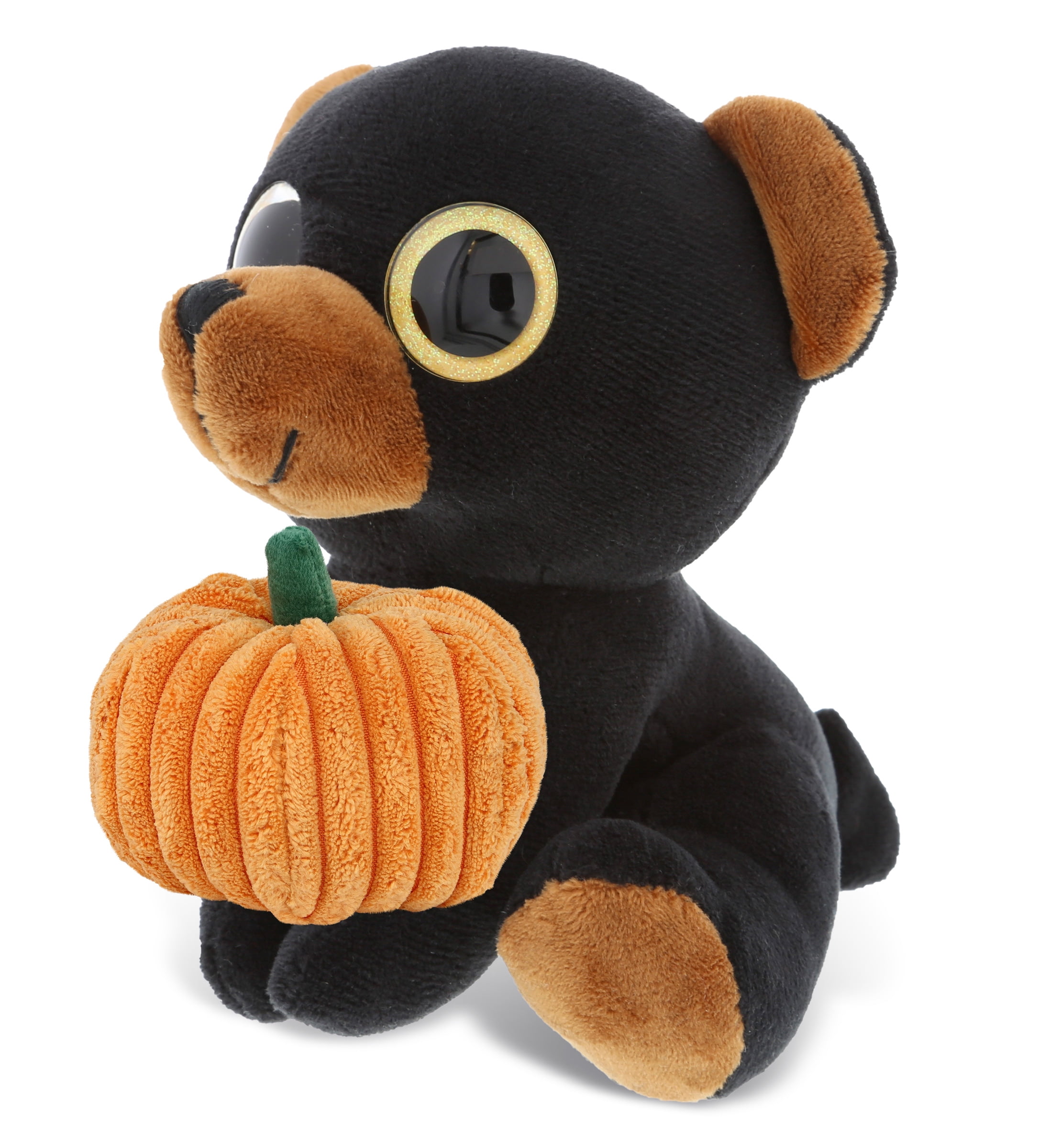 DolliBu Sparkle Eyes Large Black Bear Stuffed Animal with Pumpkin Plush ...