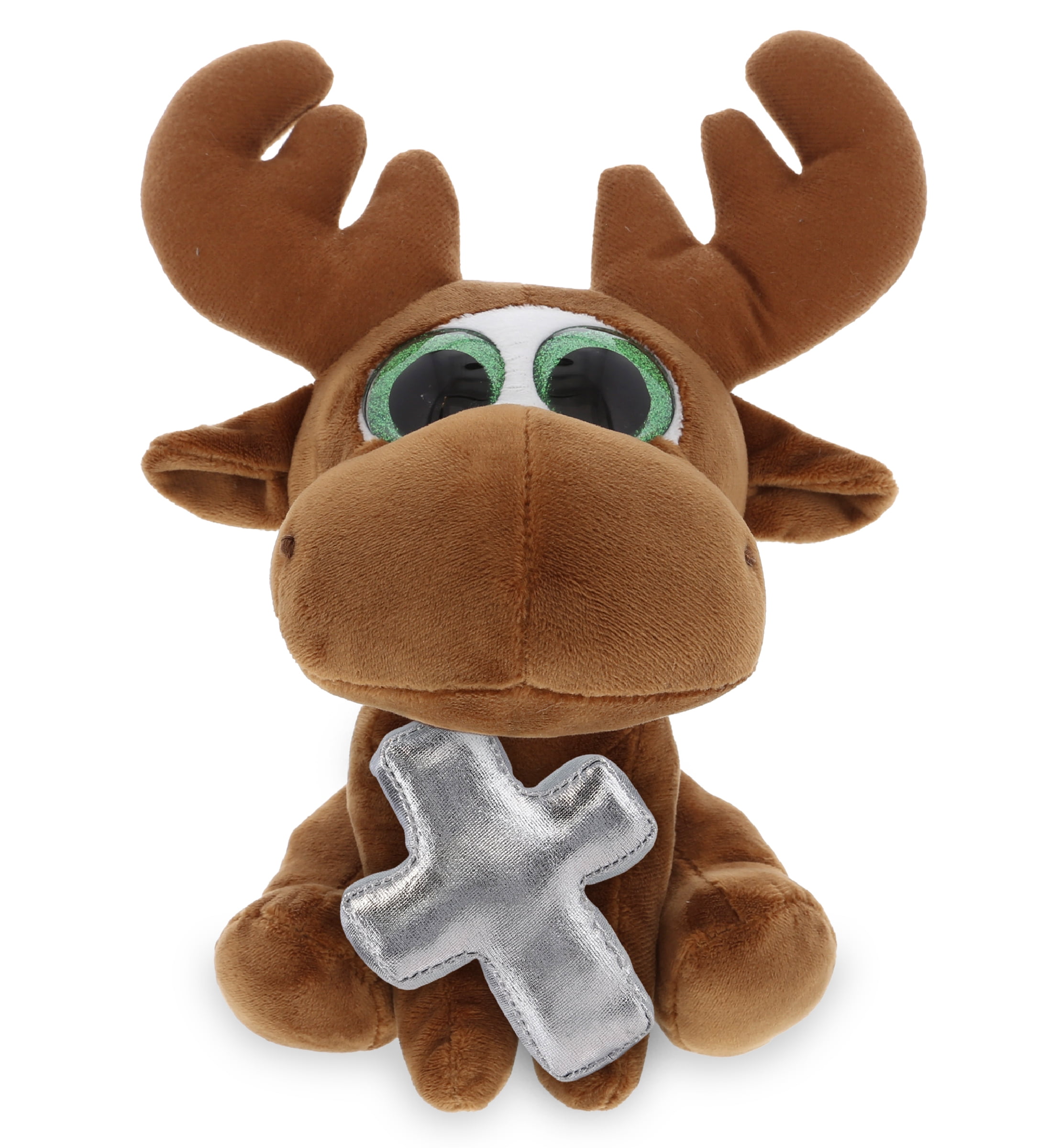 DolliBu Sparkle Eyes Moose Stuffed Animal with Silver Cross Plush ...