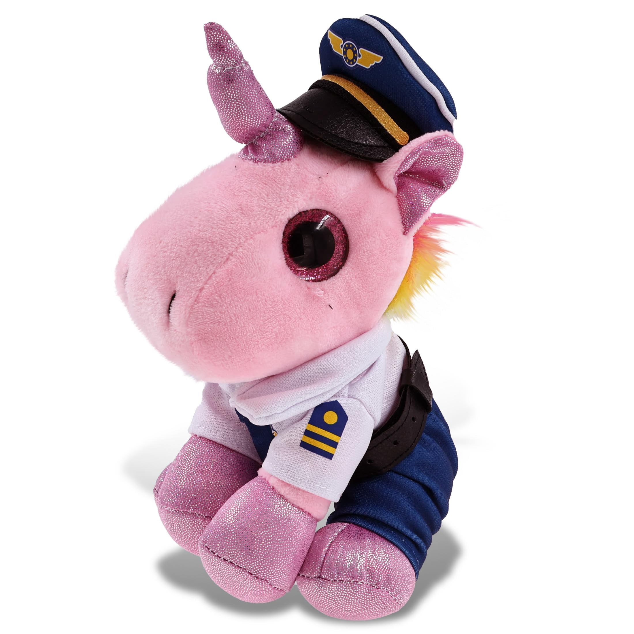 DolliBu Sparkle Eyes Pink Unicorn Stuffed Animal with Pilot Costume ...