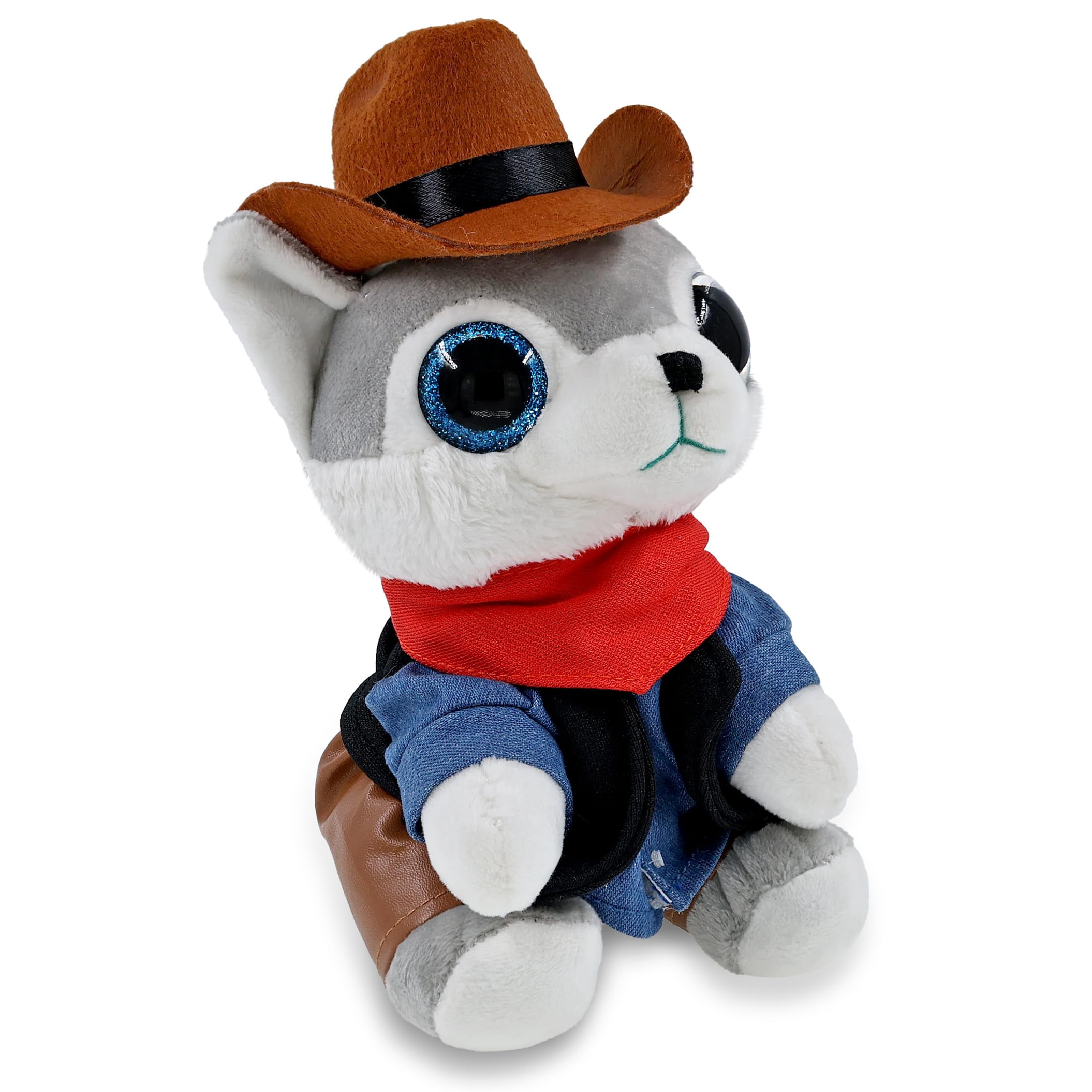 DolliBu Sparkle Eyes Wolf Stuffed Animal Cowboy Plush - Western-Themed ...