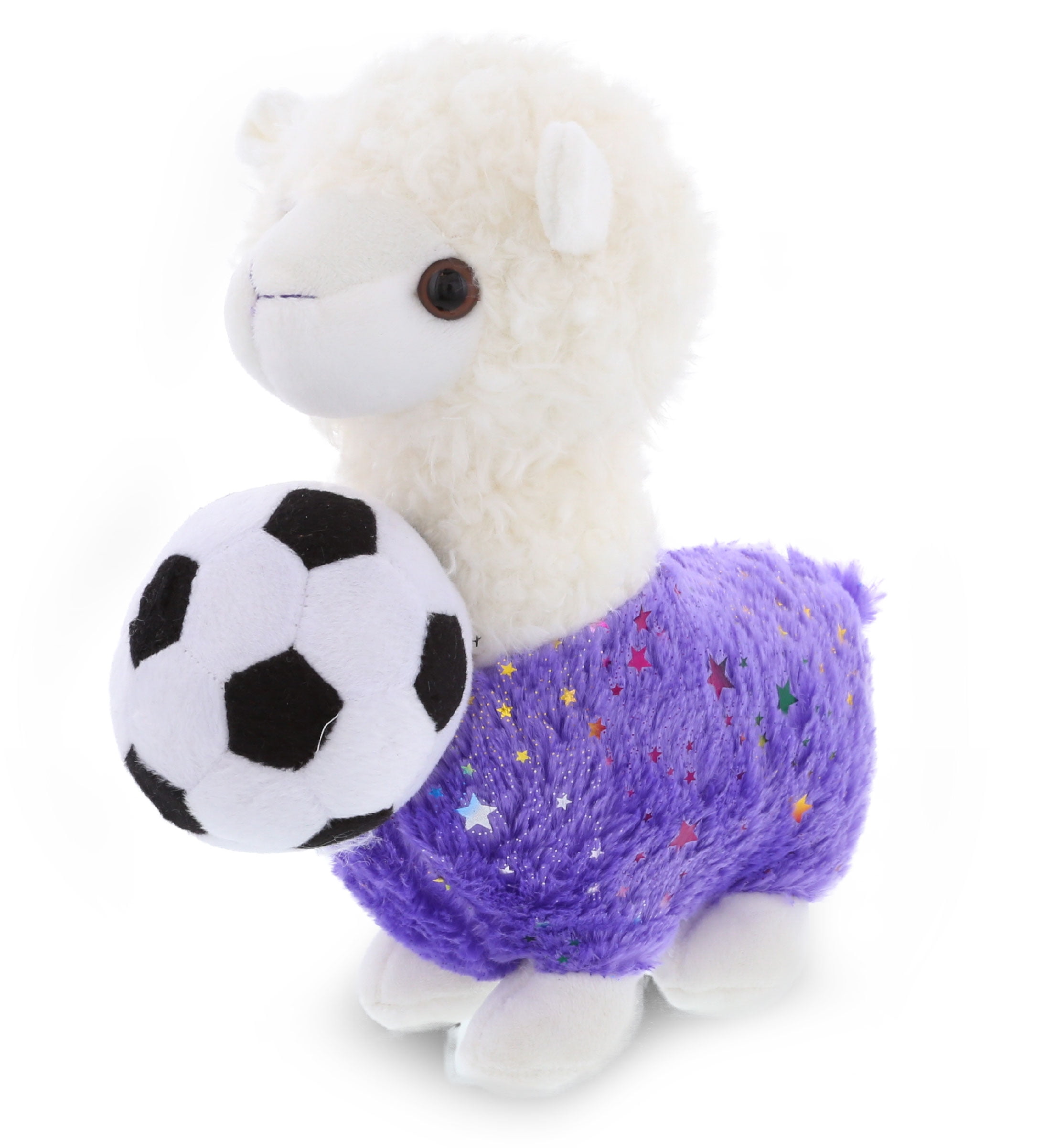 DolliBu Sparkle Purple Llama Stuffed Animal with Soccer Ball Plush ...