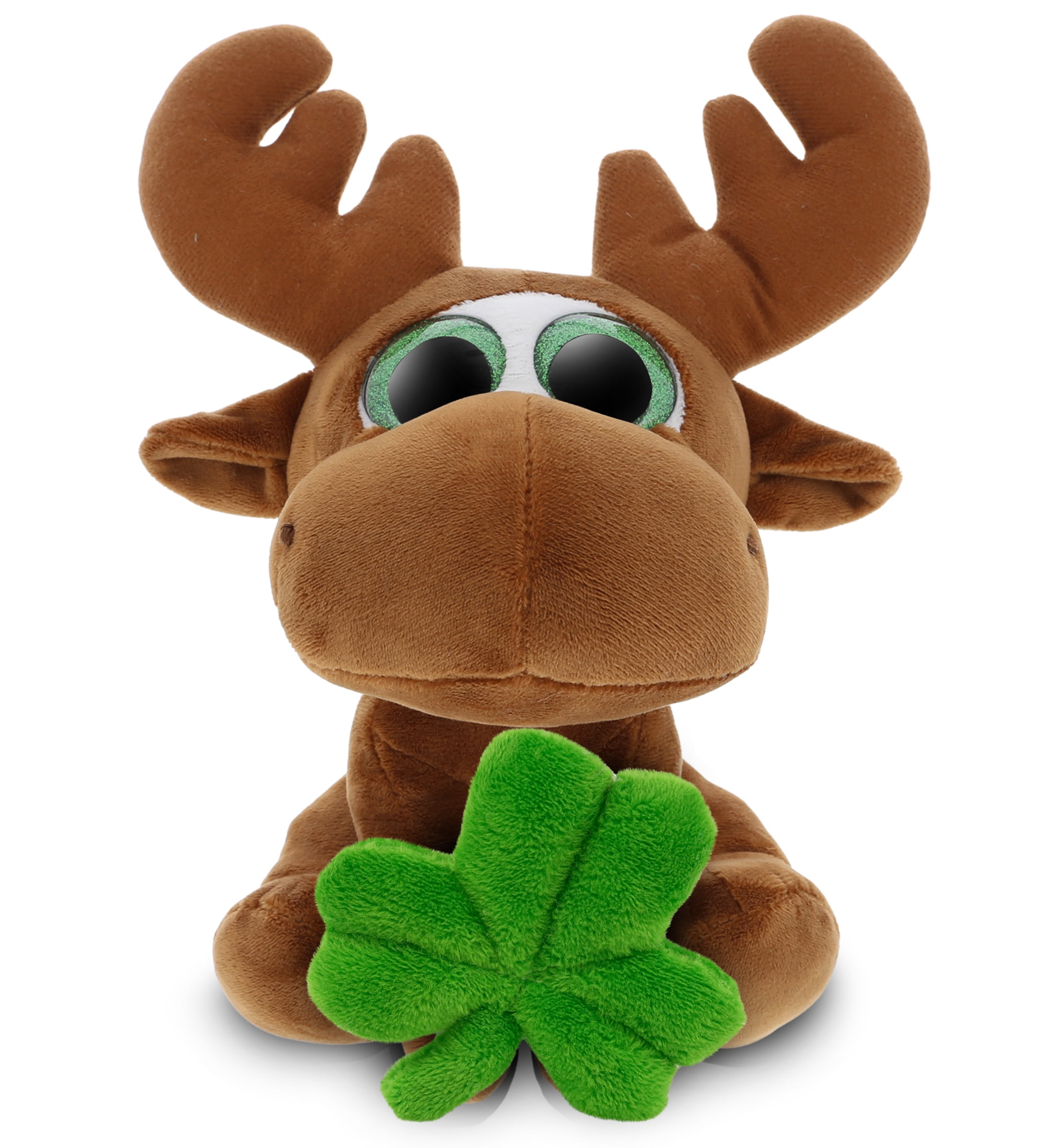 DolliBu Sparkling Big Eyes Brown Moose Stuffed Animal with Green Plush ...