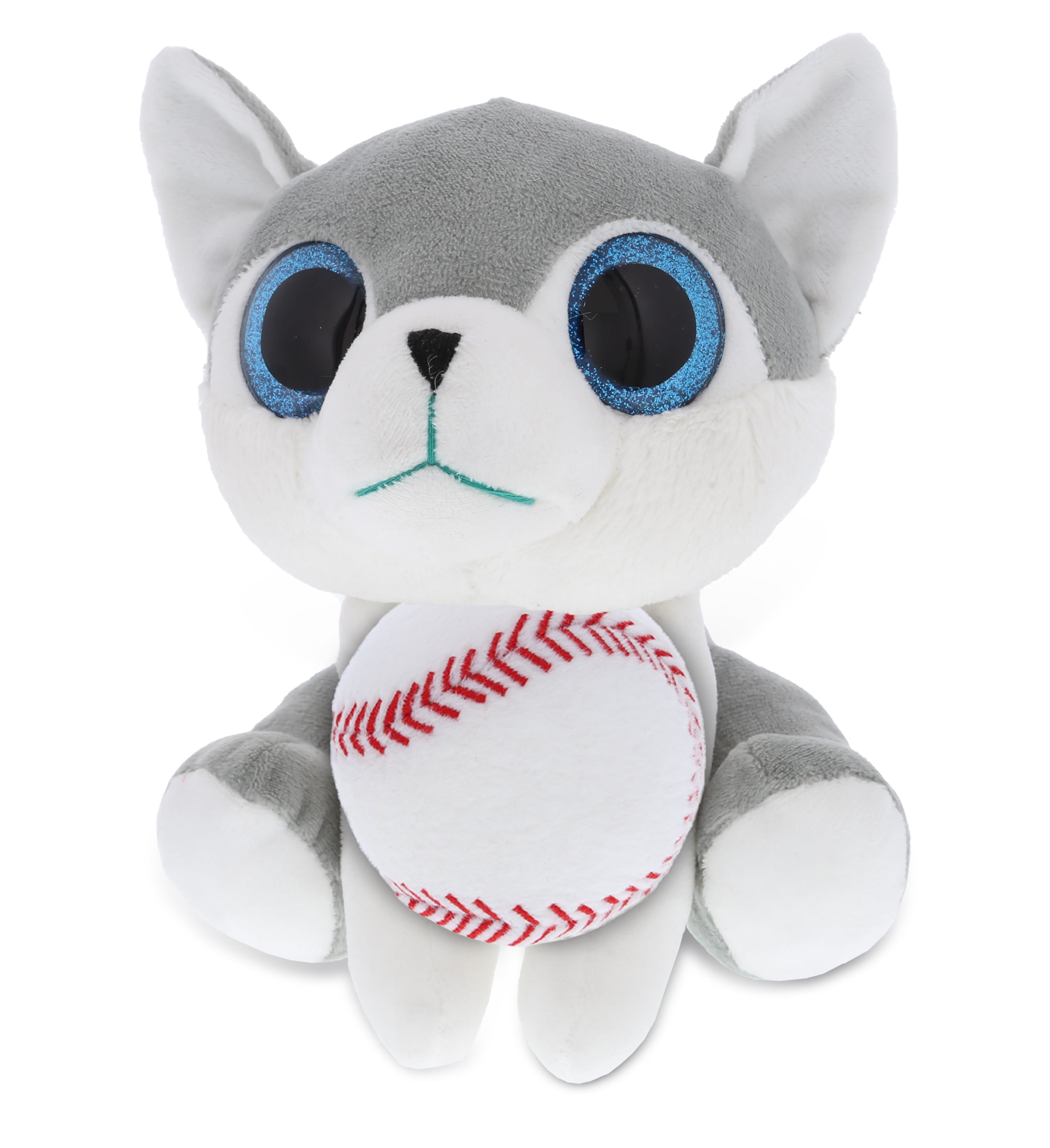 DolliBu Sparkling Eyes Wolf Stuffed Animal with Baseball Plush, Soft ...