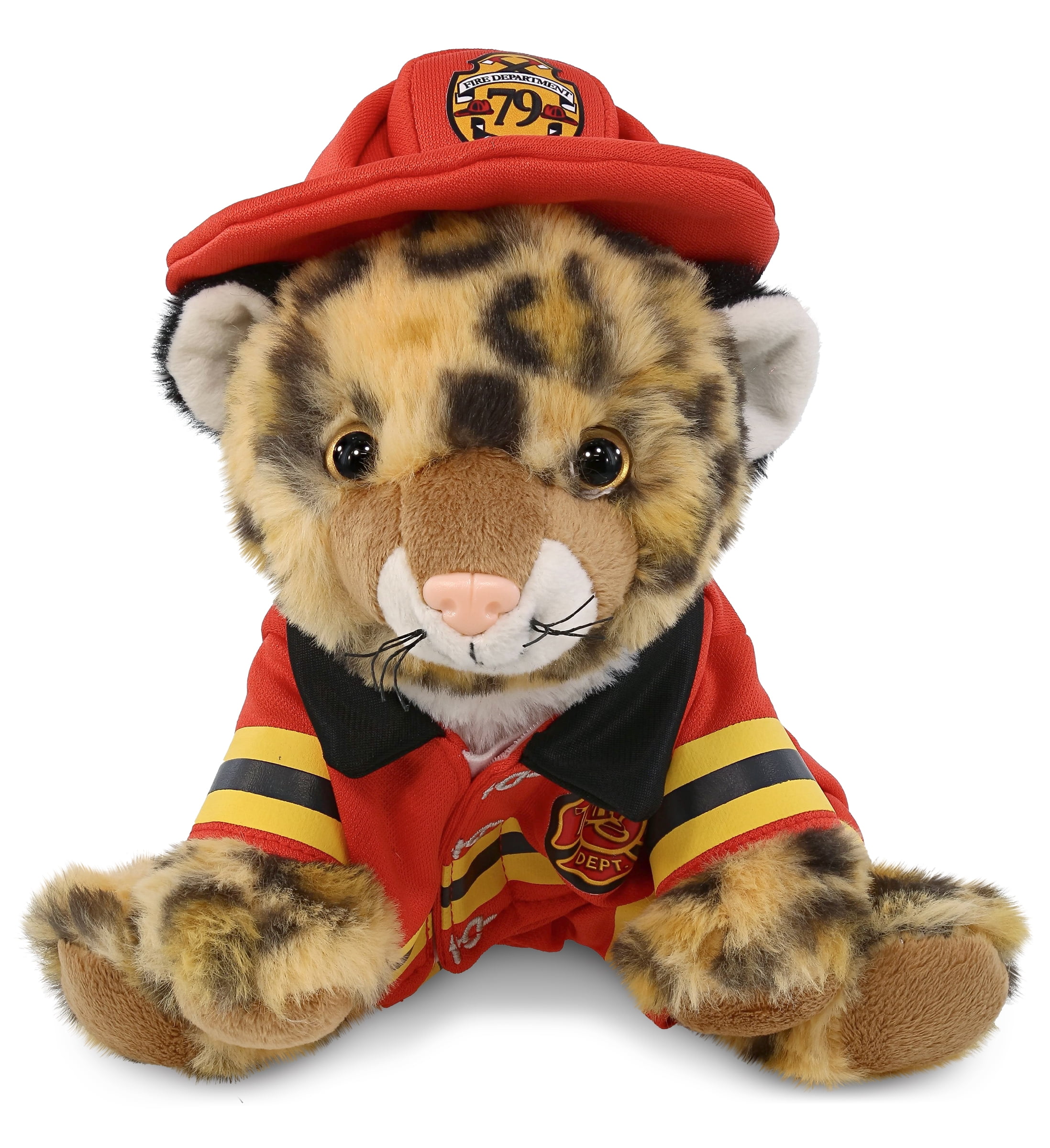 DolliBu Squat Leopard Firefighter Stuffed Animal - Leopard Fireman Toy ...