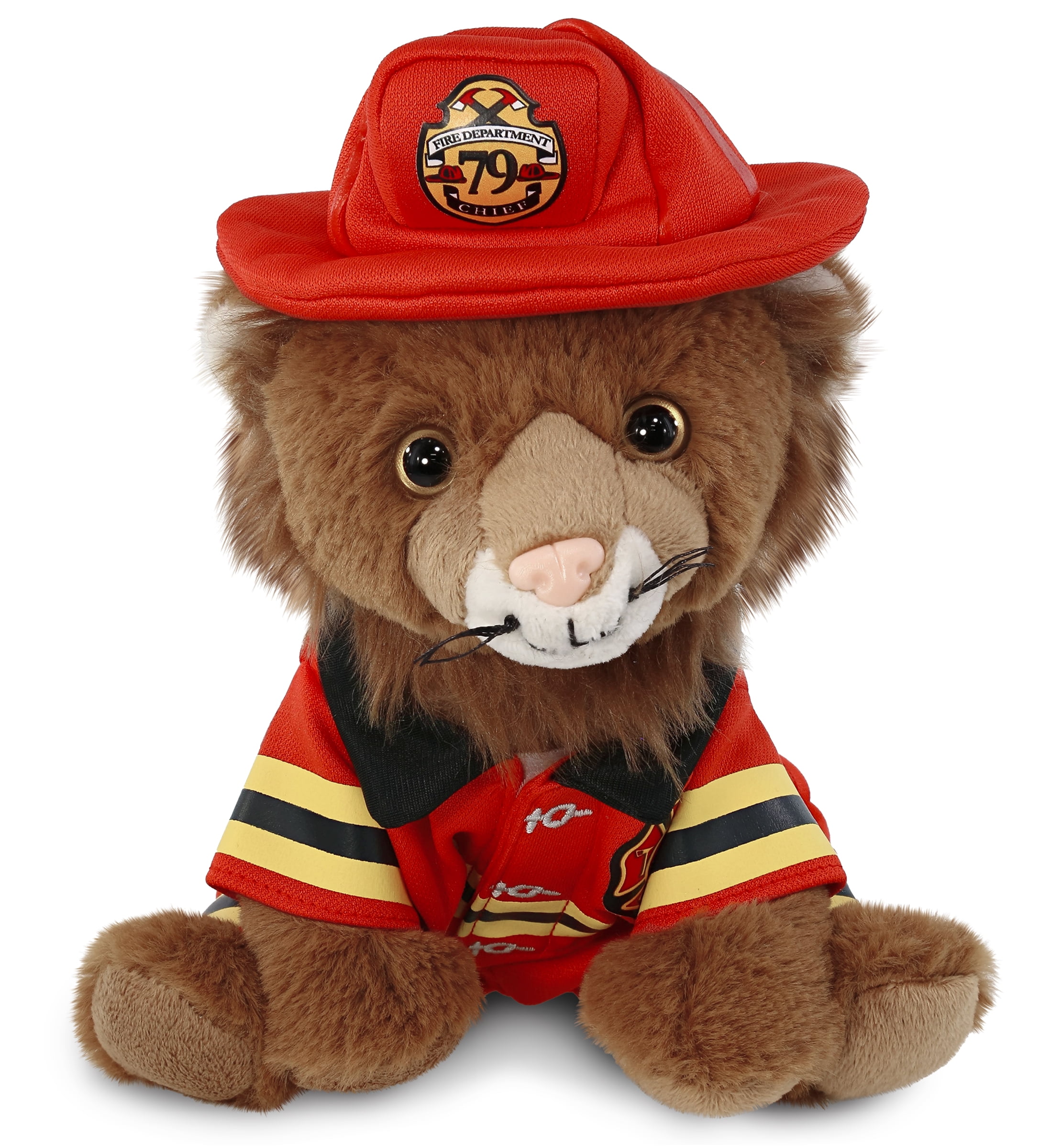 DolliBu Squat Lion Firefighter Stuffed Animal - Lion Fireman Toy with ...