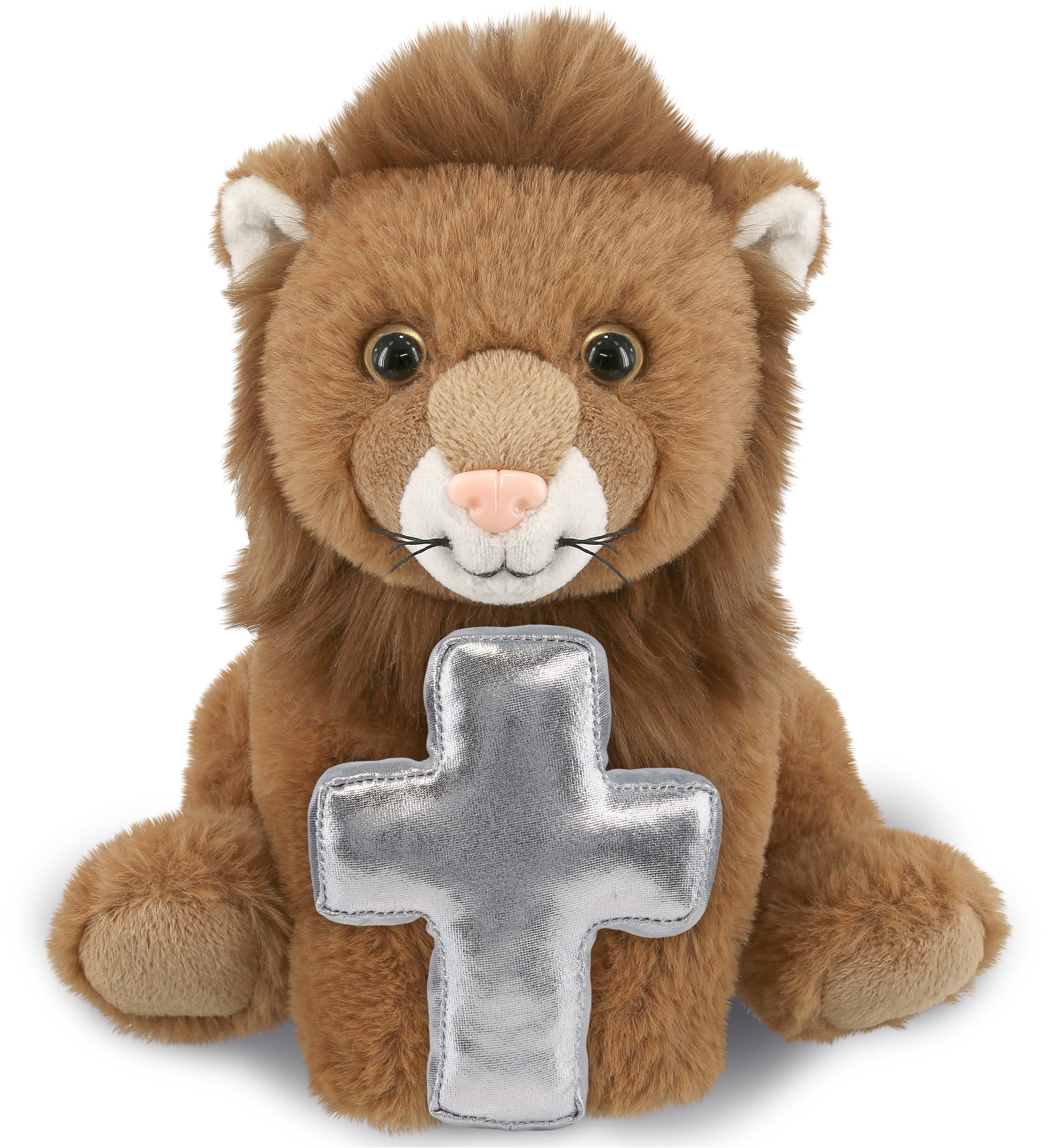 DolliBu Squat Lion Stuffed Animal with Silver Cross Plush - Religious ...