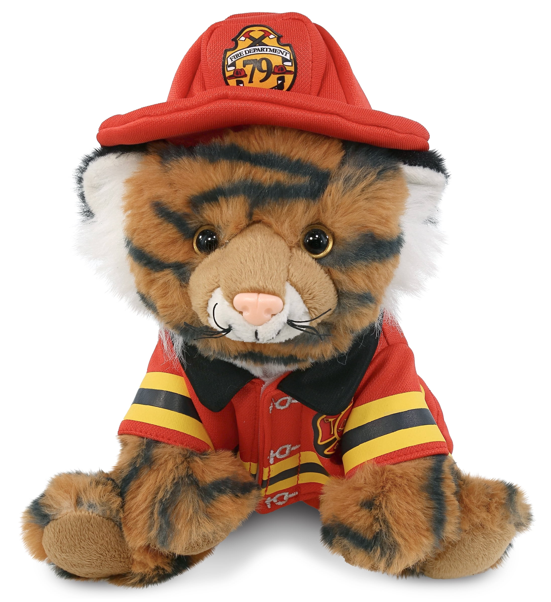 DolliBu Squat Tiger Firefighter Stuffed Animal - Tiger Fireman Toy with ...