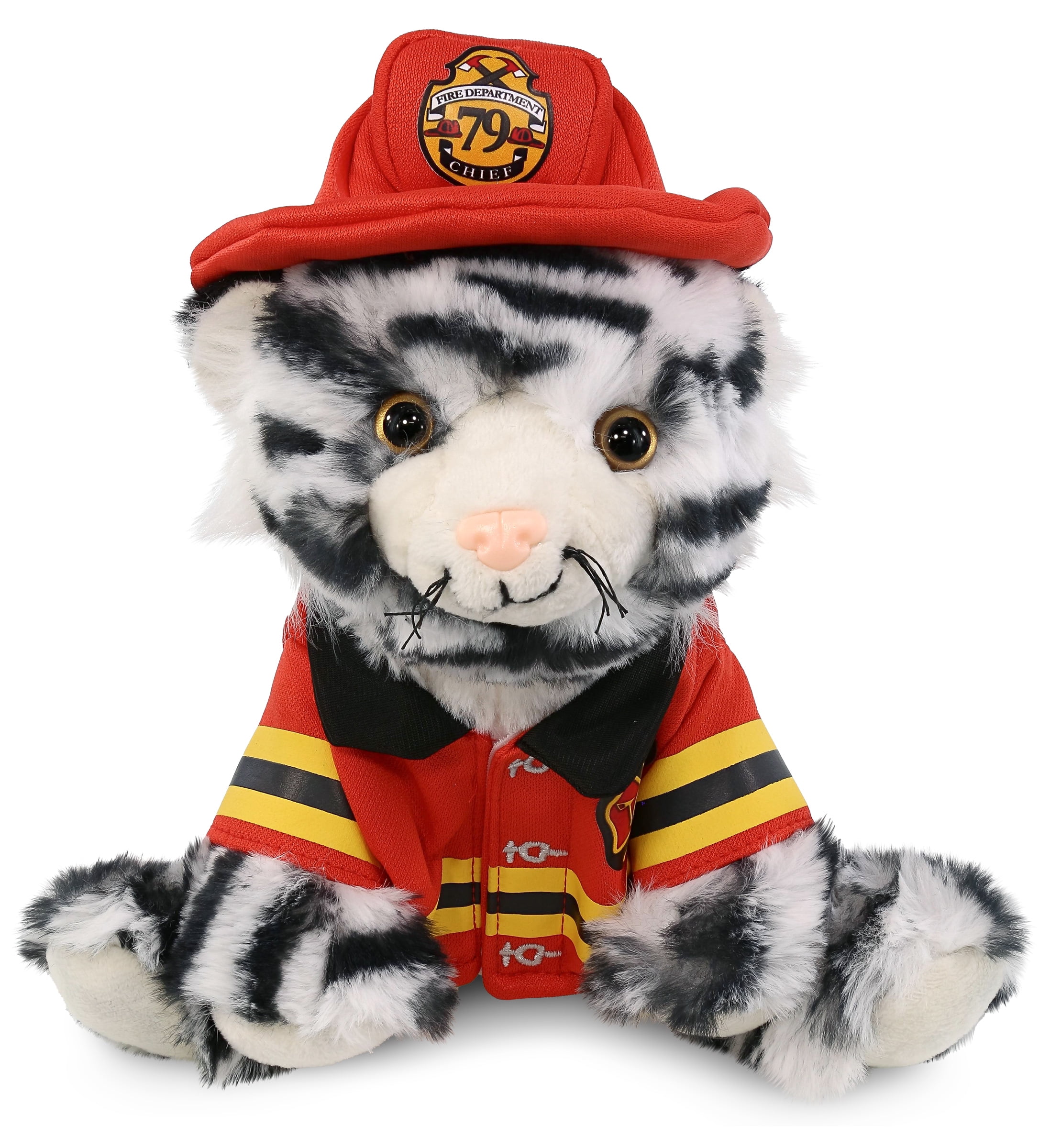 DolliBu Squat White Tiger Firefighter Stuffed Animal - Tiger Fireman ...