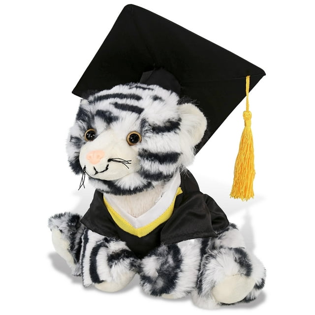 DolliBu Squat White Tiger Graduation Plush Toy - Soft Tiger Plush ...