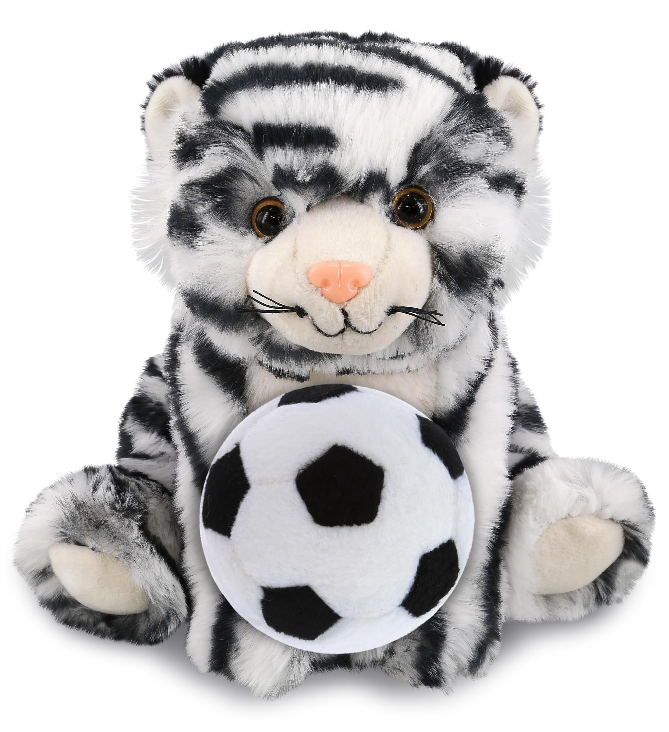 DolliBu Squat White Tiger Stuffed Animal with Soccer Ball Plush - Soft ...