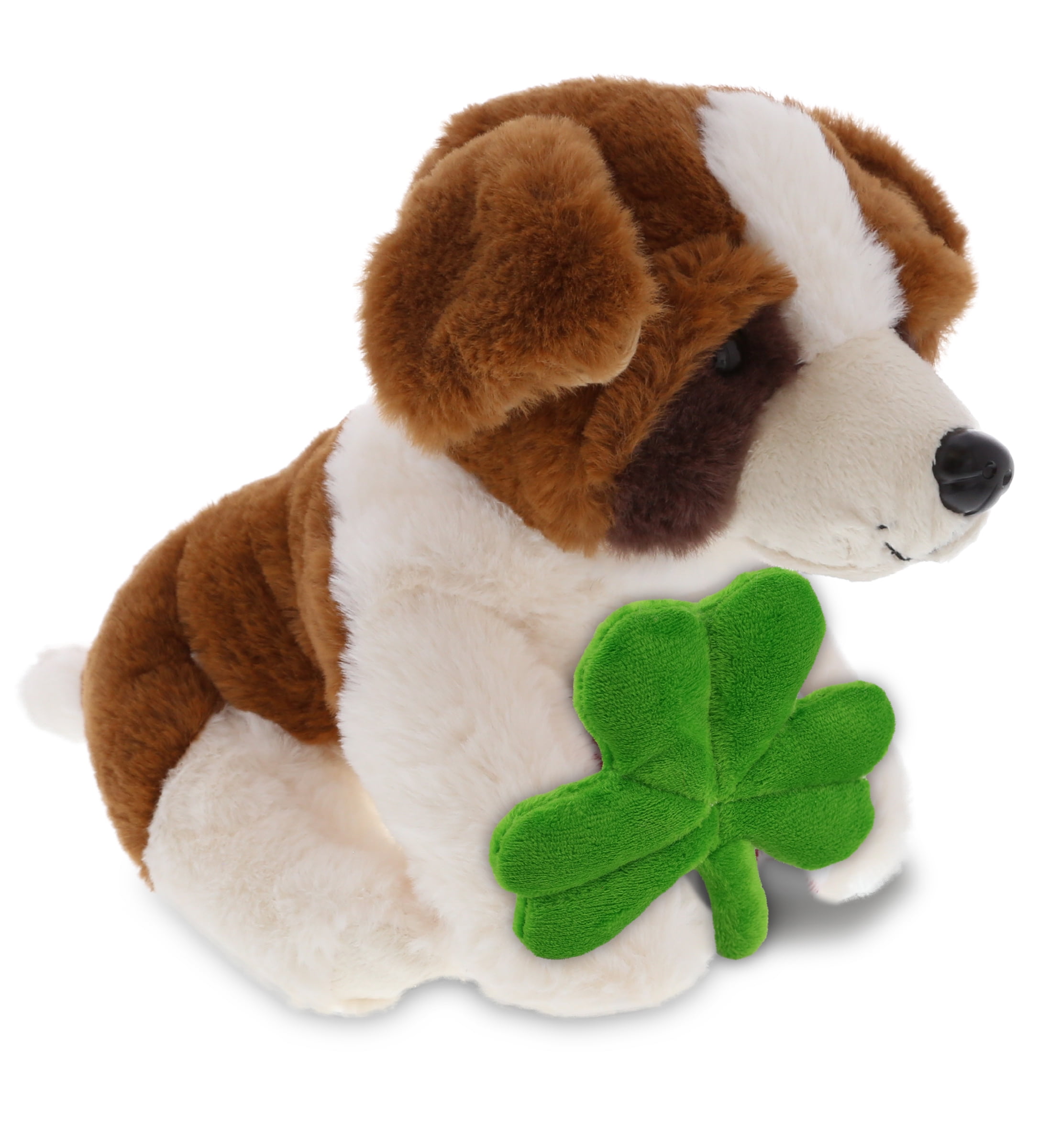 DolliBu St. Bernard Dog Stuffed Animal with Green Plush Shamrock, Cute ...