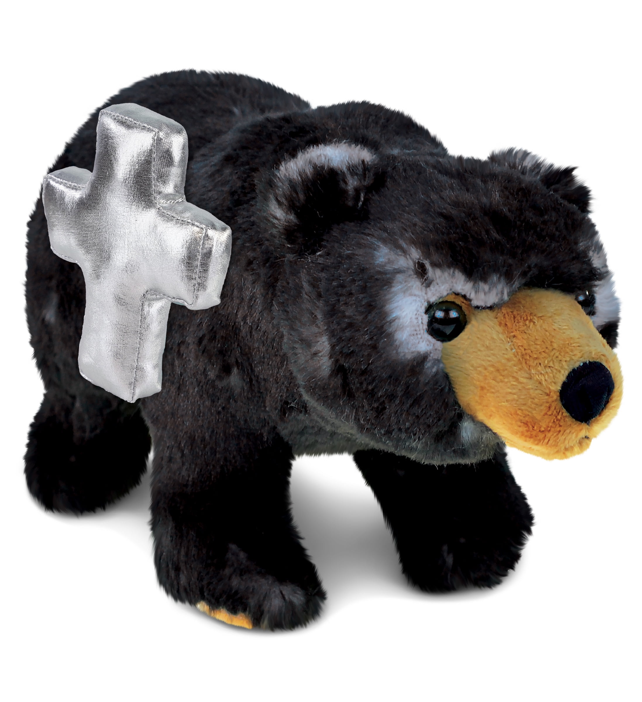 DolliBu Standing Black Bear Stuffed Animal with Silver Cross Plush ...