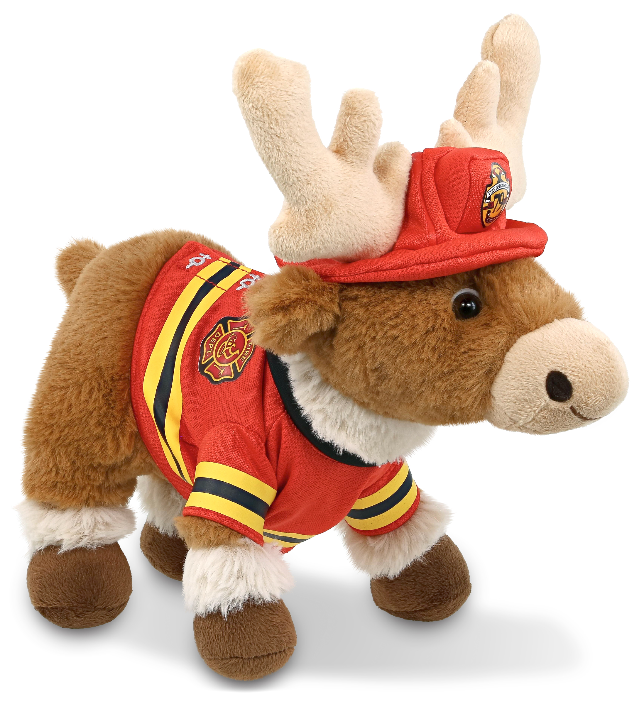 DolliBu Standing Reindeer Firefighter Stuffed Animal - Reindeer Fireman ...