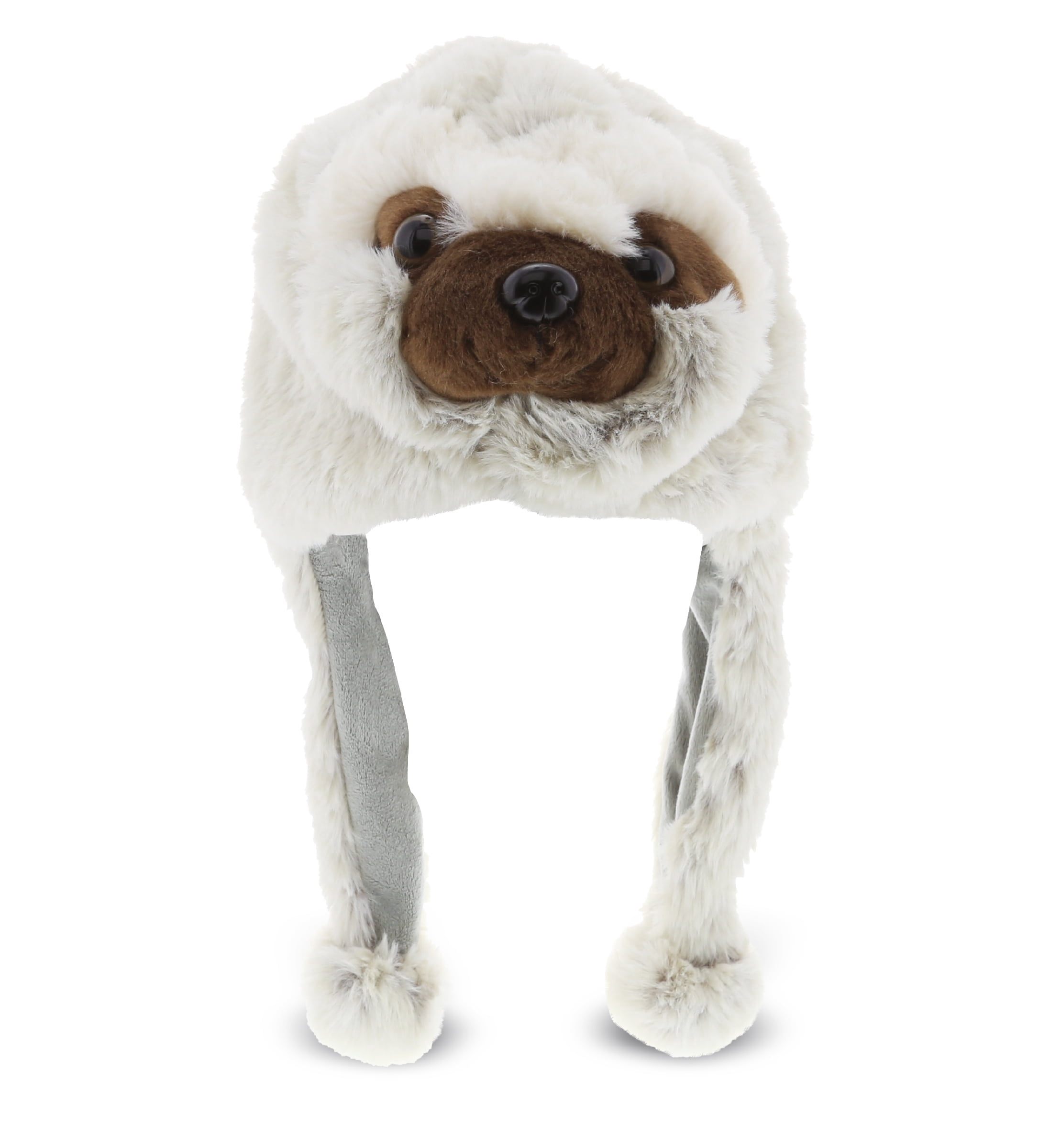 DolliBu Sloth Plush Hat with Ear Flaps - Plush Sloth Costume Hat for ...