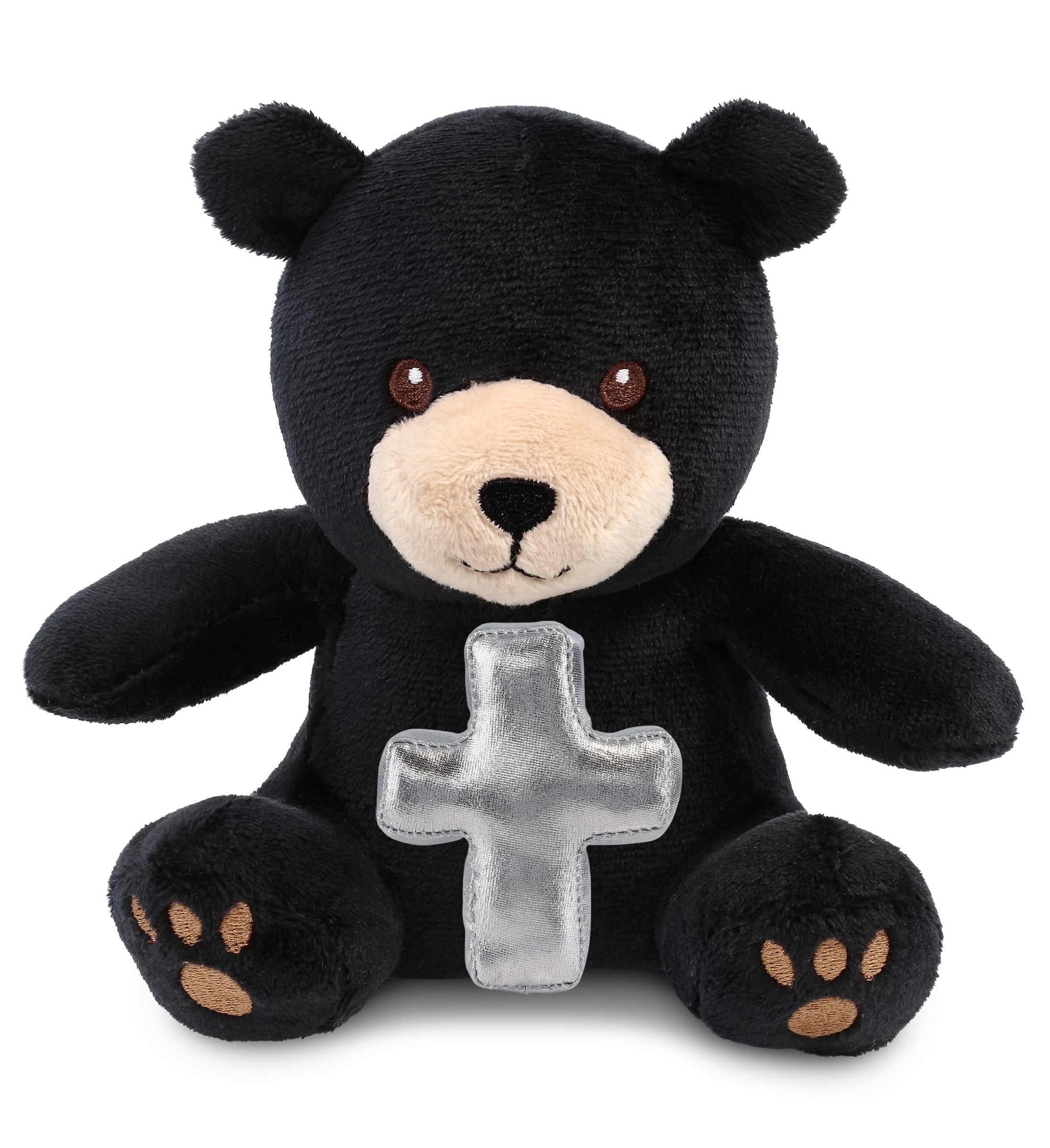 DolliBu Super Soft Black Bear Stuffed Animal with Silver Cross Plush ...