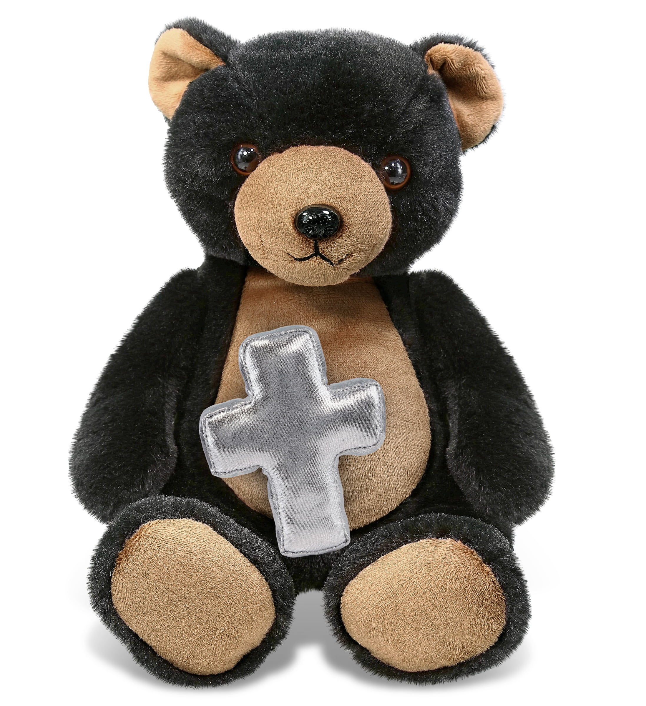 DolliBu Super Soft Black Bear Stuffed Animal with Silver Cross Plush ...