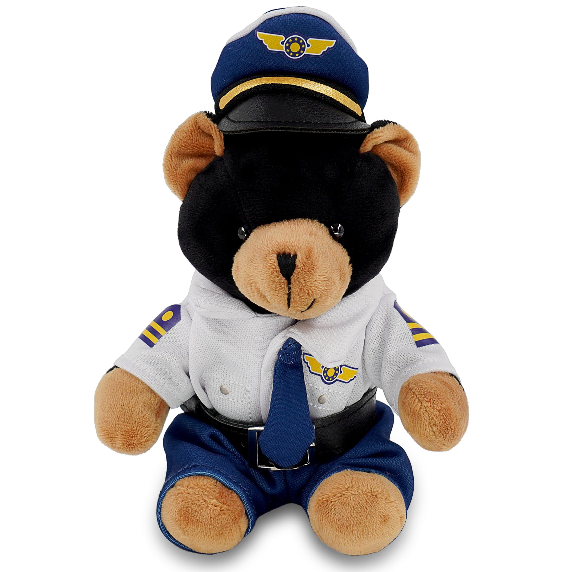 DolliBu Super Soft Black Bear Stuffed Animal with Pilot Costume - Cute ...