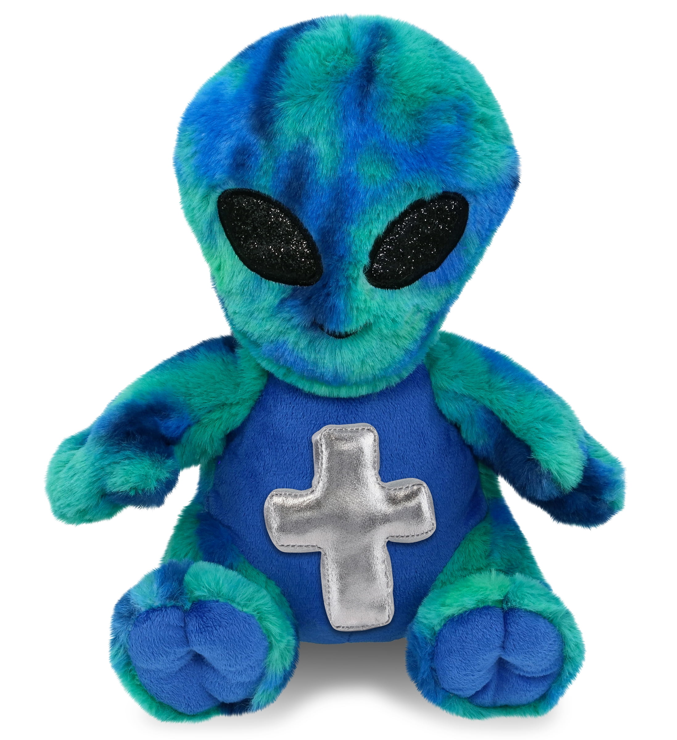 DolliBu Super Soft Blue Tie-Dye Alien Stuffed Toy with Silver Cross ...