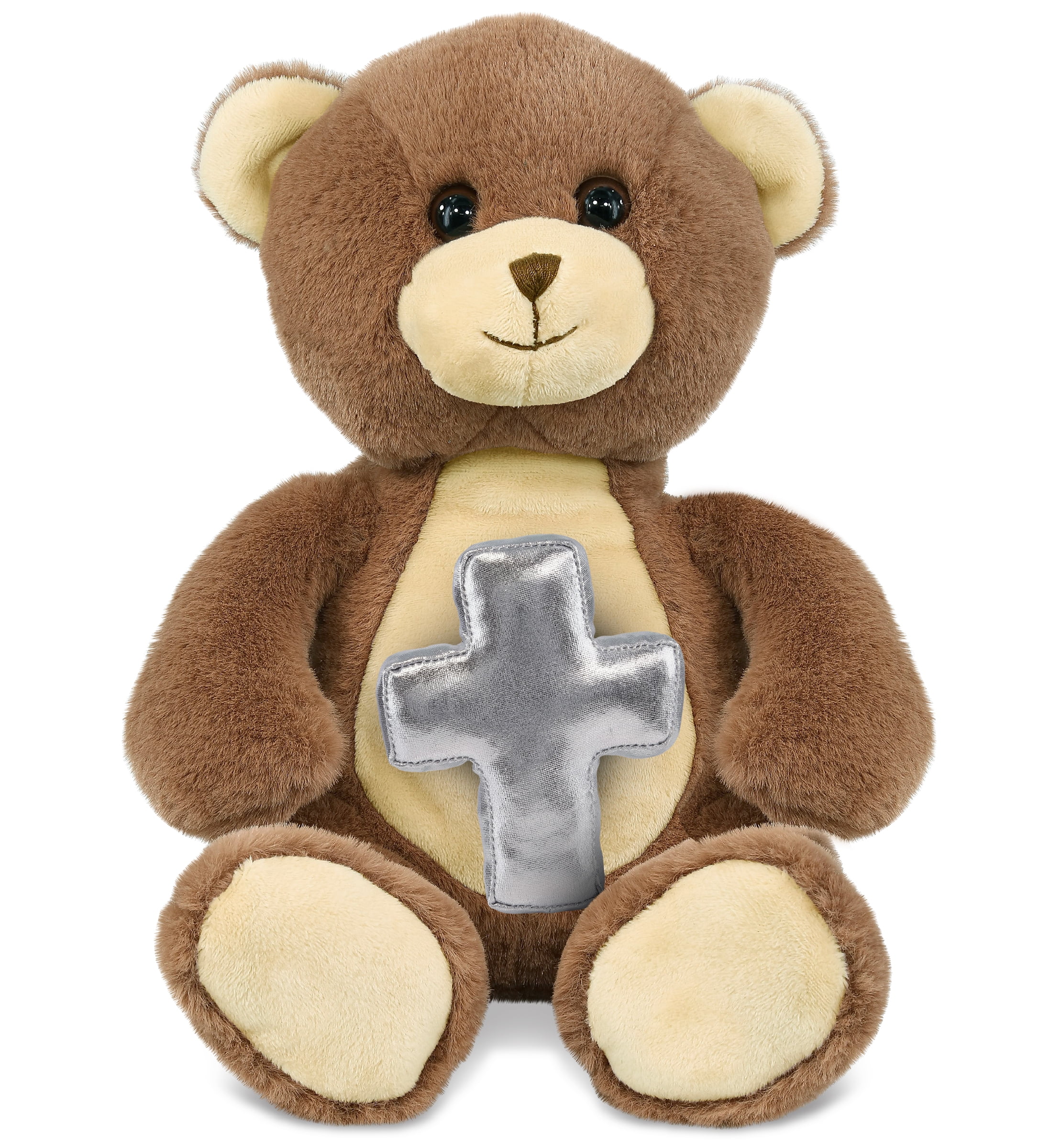 DolliBu Super Soft Brown Bear Stuffed Animal with Silver Cross Plush ...
