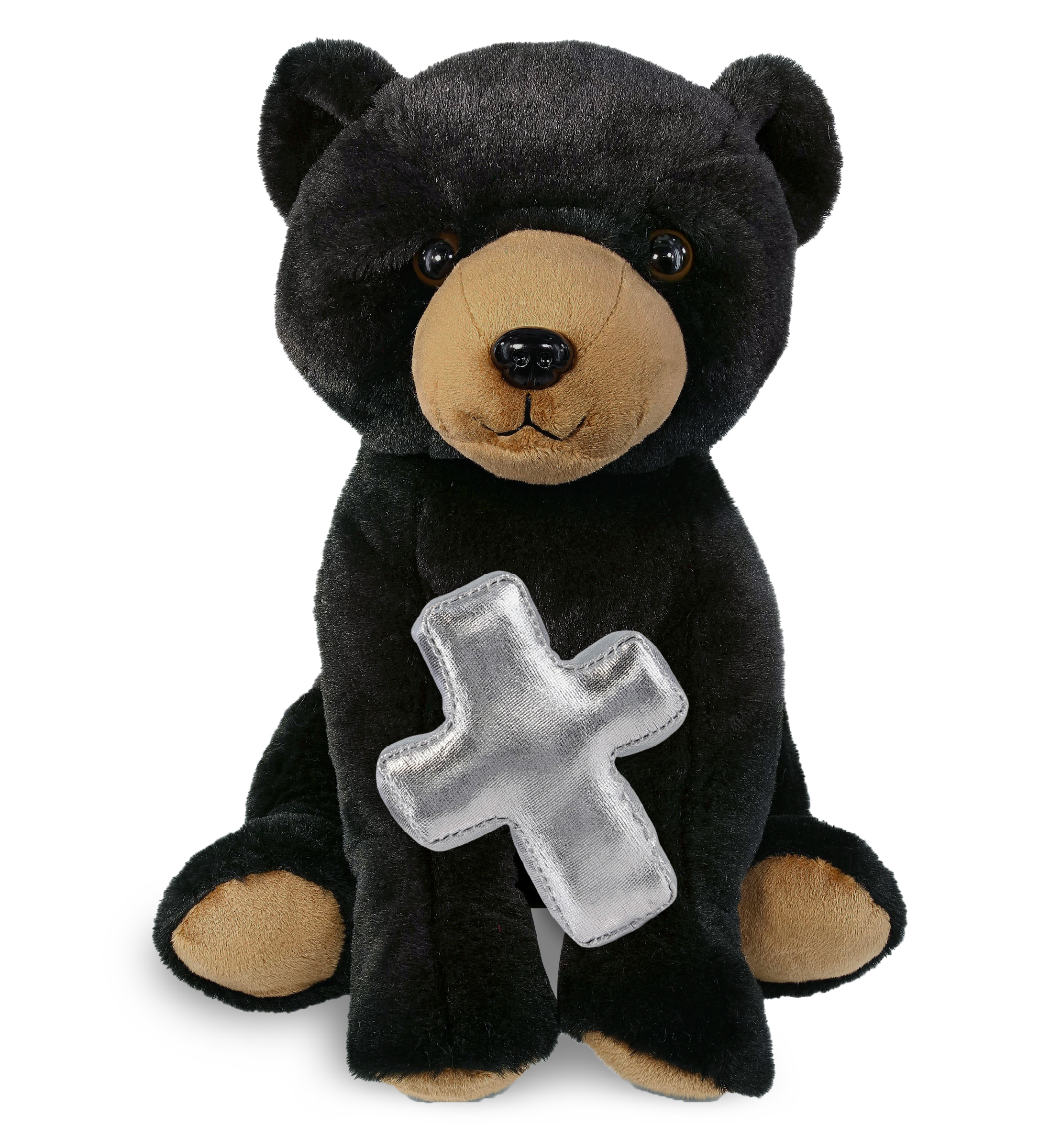 DolliBu Super Soft Floppy Black Bear Stuffed Animal with Silver Cross ...
