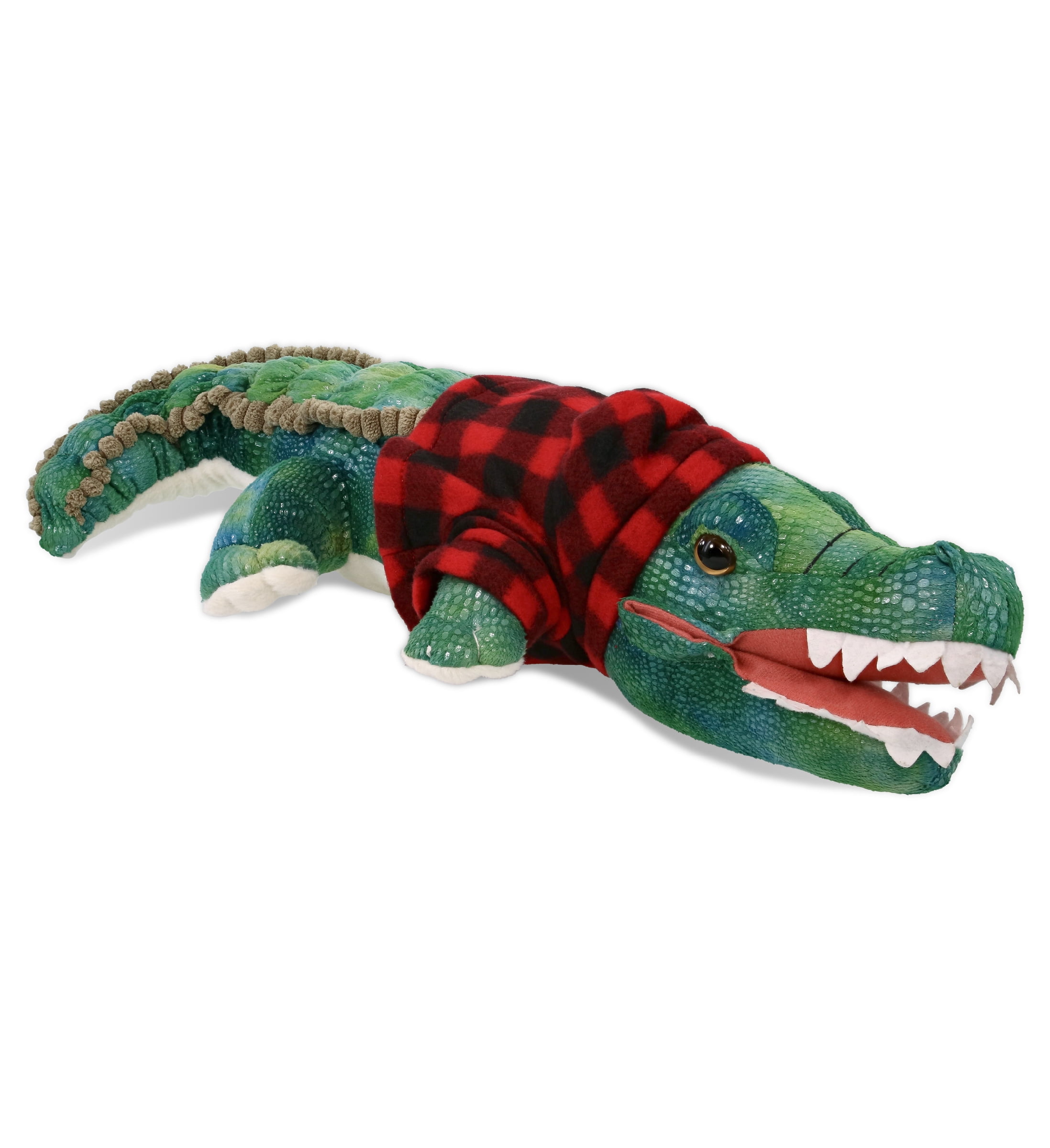 DolliBu Super Soft Green Alligator Stuffed Animal with Plaid Red Hoodie ...