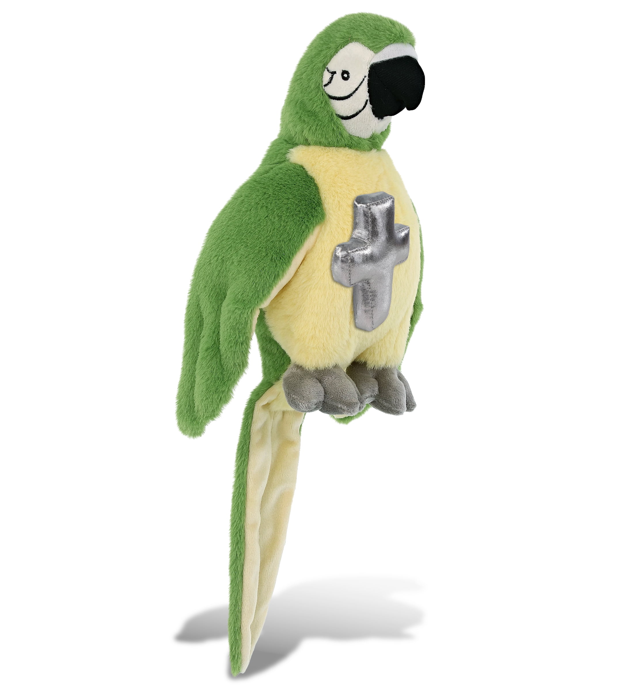 DolliBu Super Soft Green Parrot Stuffed Animal with Silver Cross Plush ...