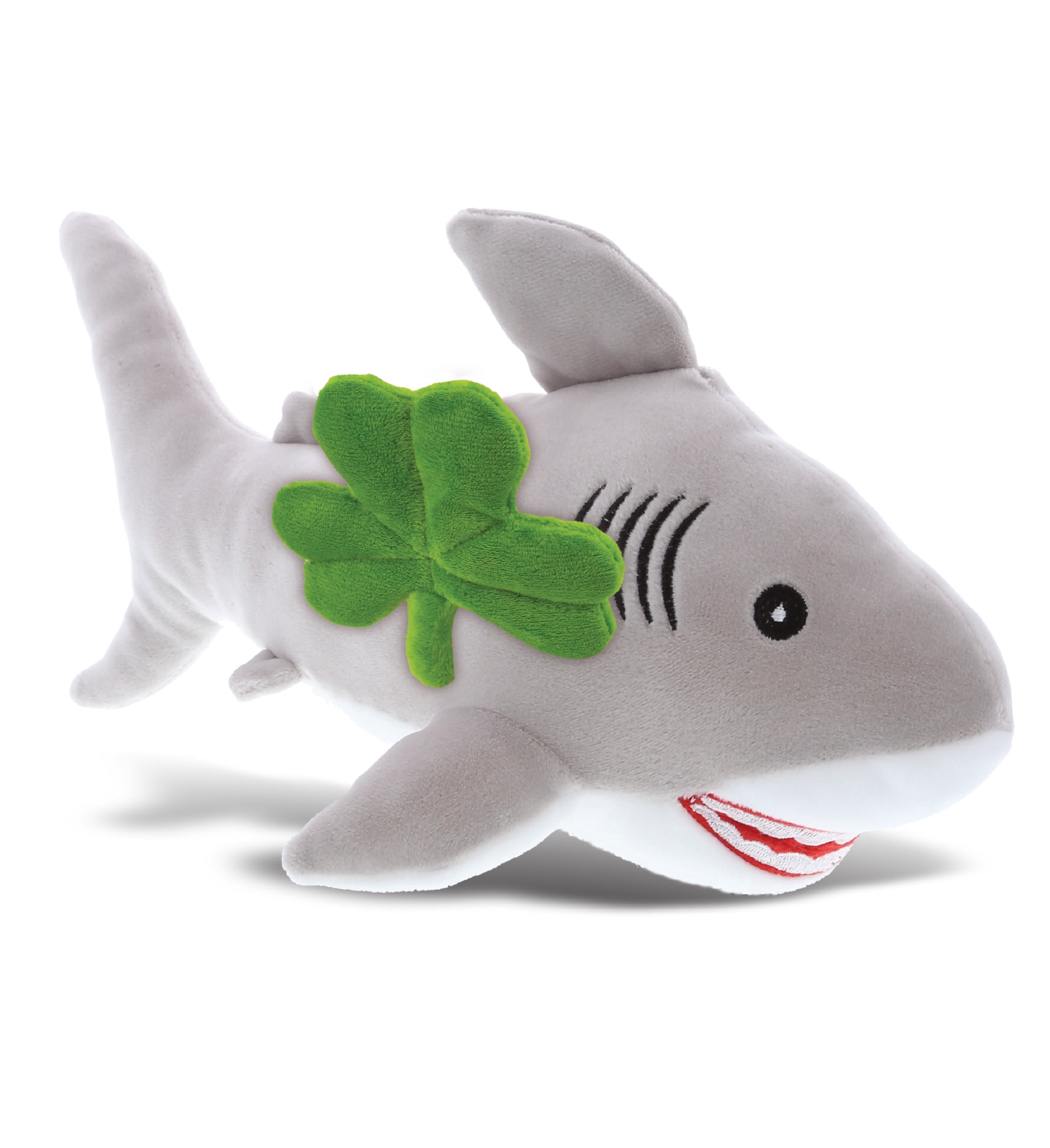 DolliBu Super Soft Grey Shark Stuffed Animal with Green Plush Shamrock ...