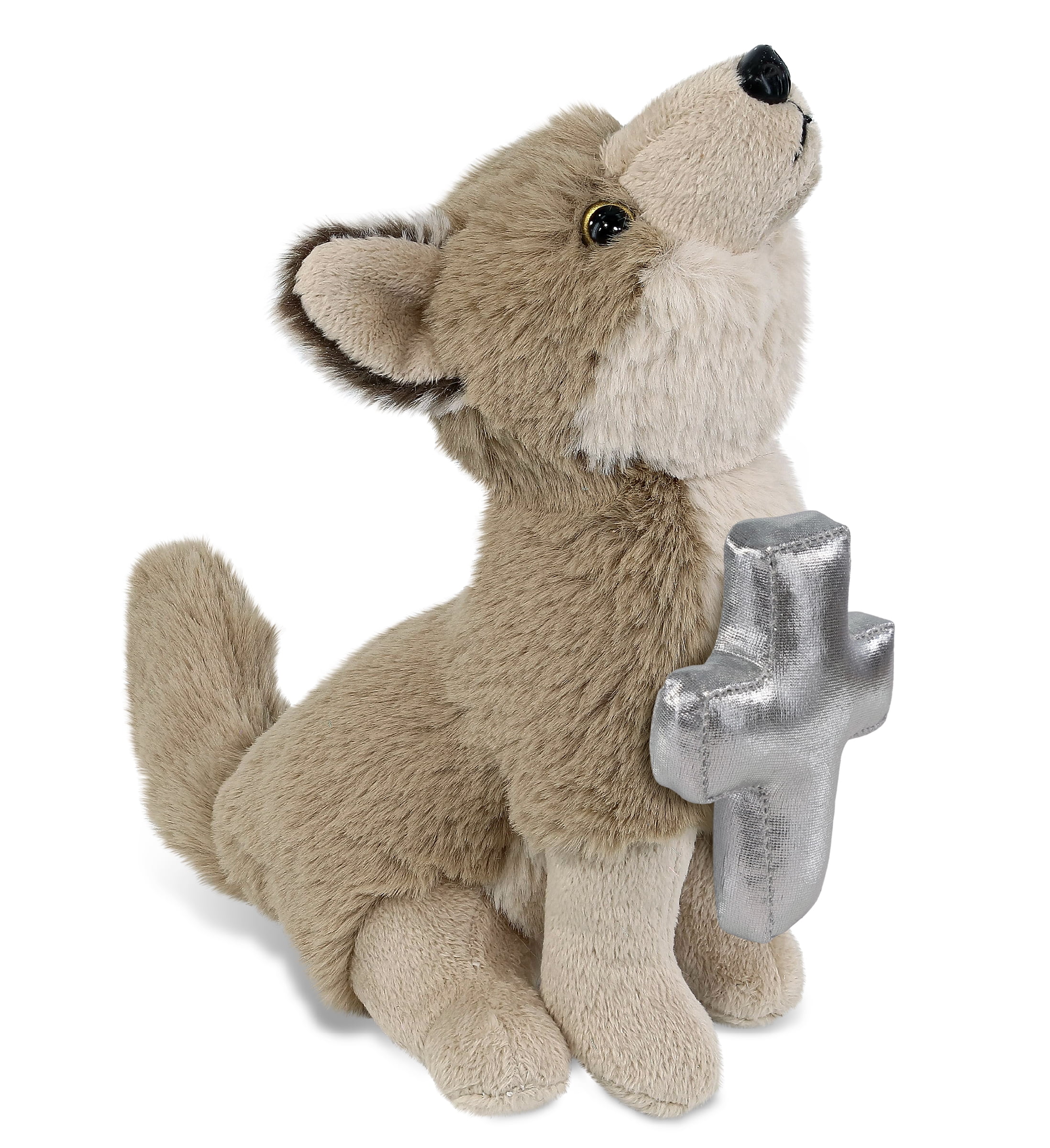 DolliBu Super Soft Howling Wolf Stuffed Animal with Silver Cross Plush ...