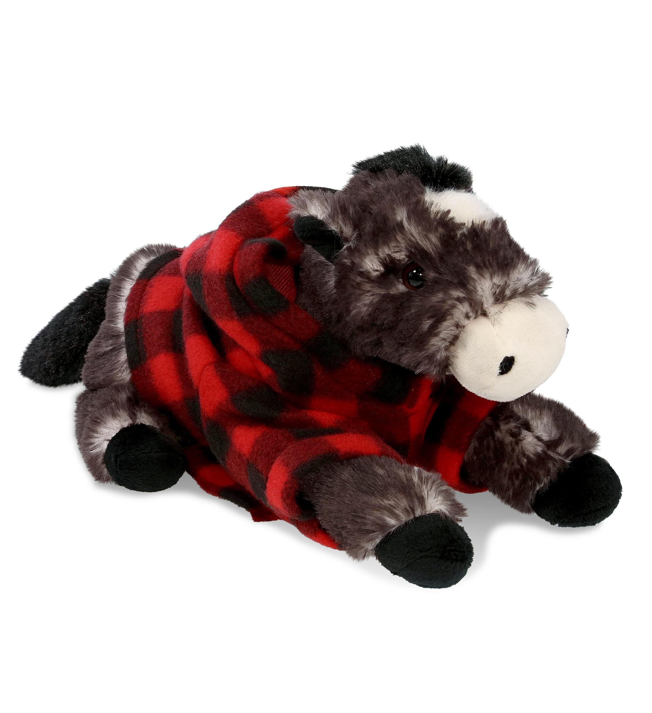 DolliBu Super Soft Lying Black Horse Stuffed Animal with Plaid Red ...