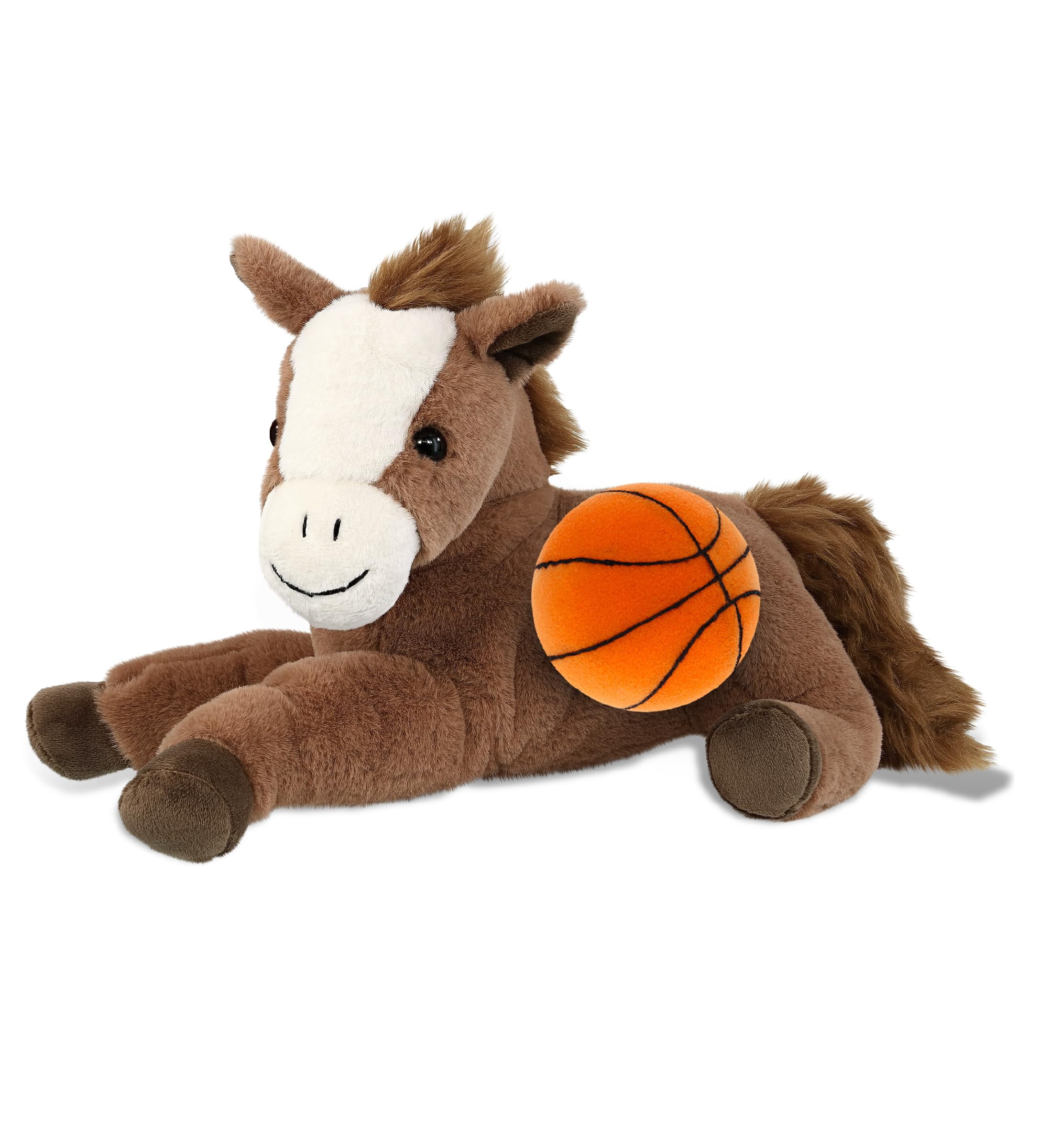 DolliBu Super Soft Lying Brown Horse Stuffed Animal with Basketball ...