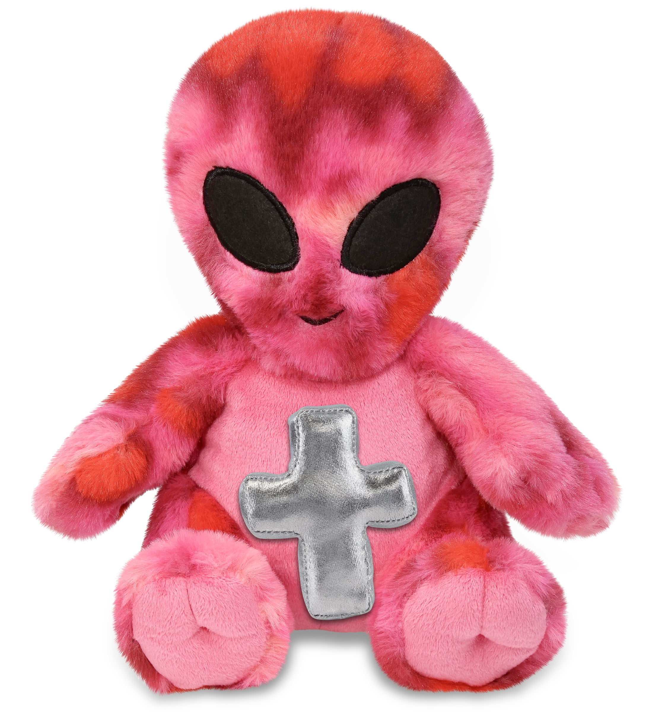 DolliBu Super Soft Pink Tie-Dye Alien Stuffed Toy with Silver Cross ...