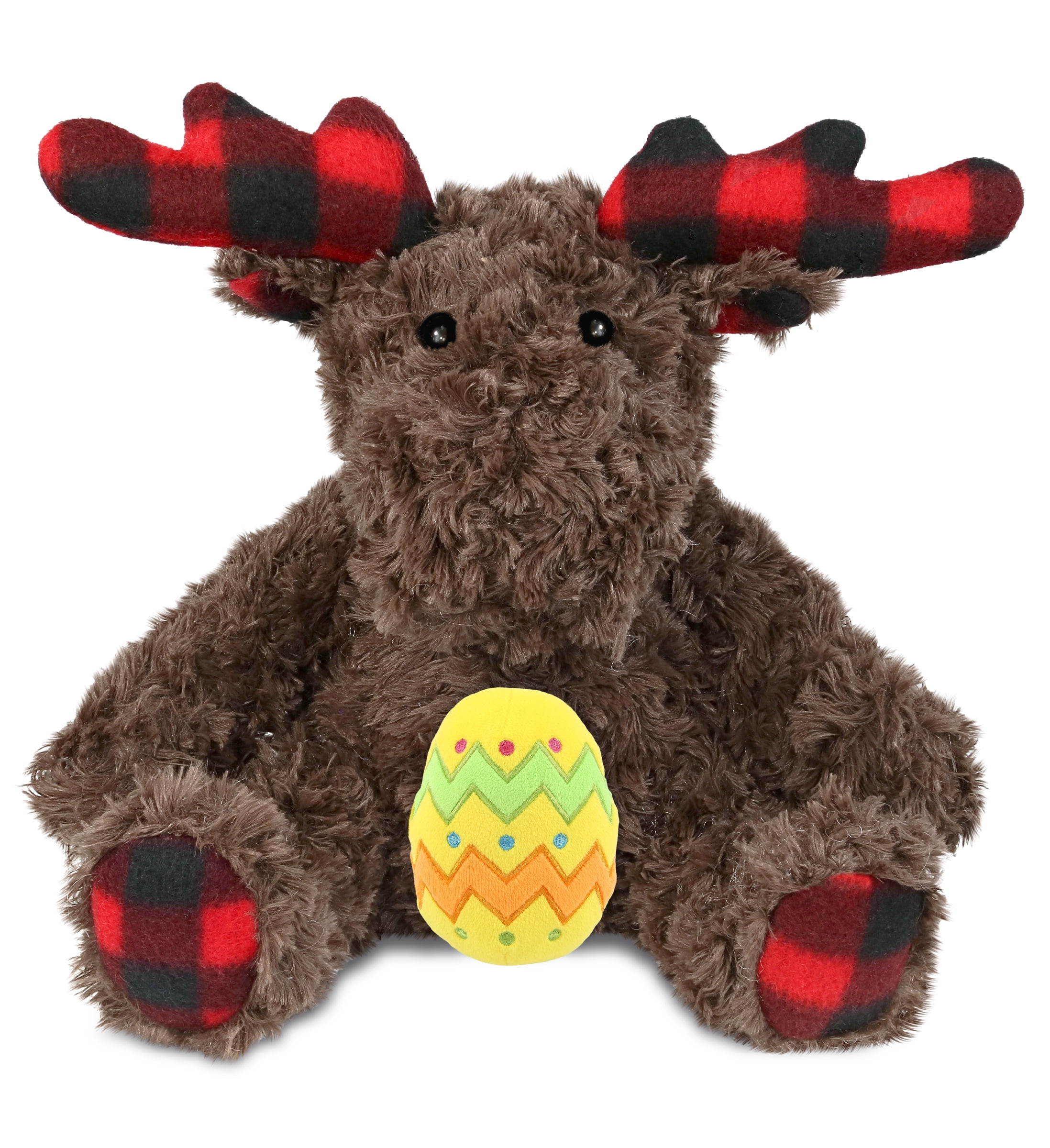 DolliBu Super Soft Plaid Curly Moose with Yellow Easter Egg Plush ...