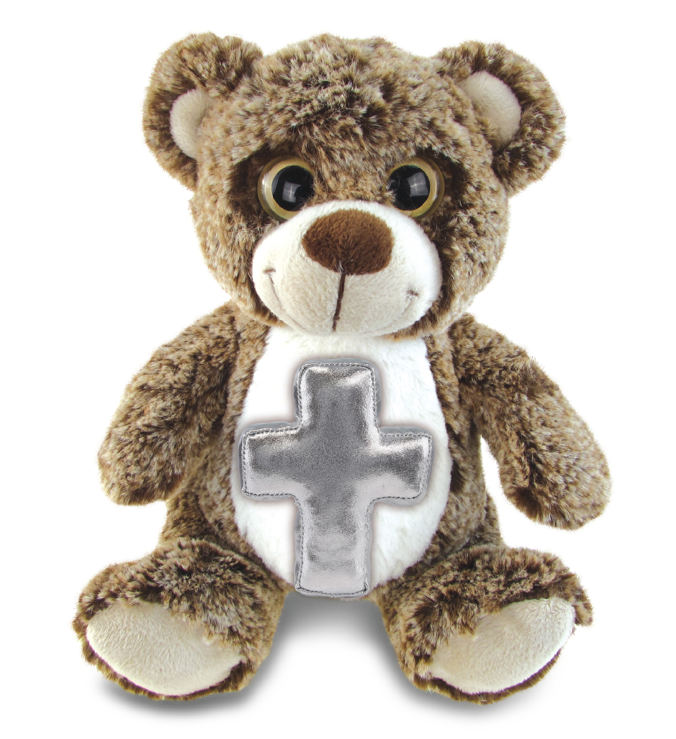 DolliBu Super Soft Sitting Brown Bear Stuffed Animal with Silver Cross ...