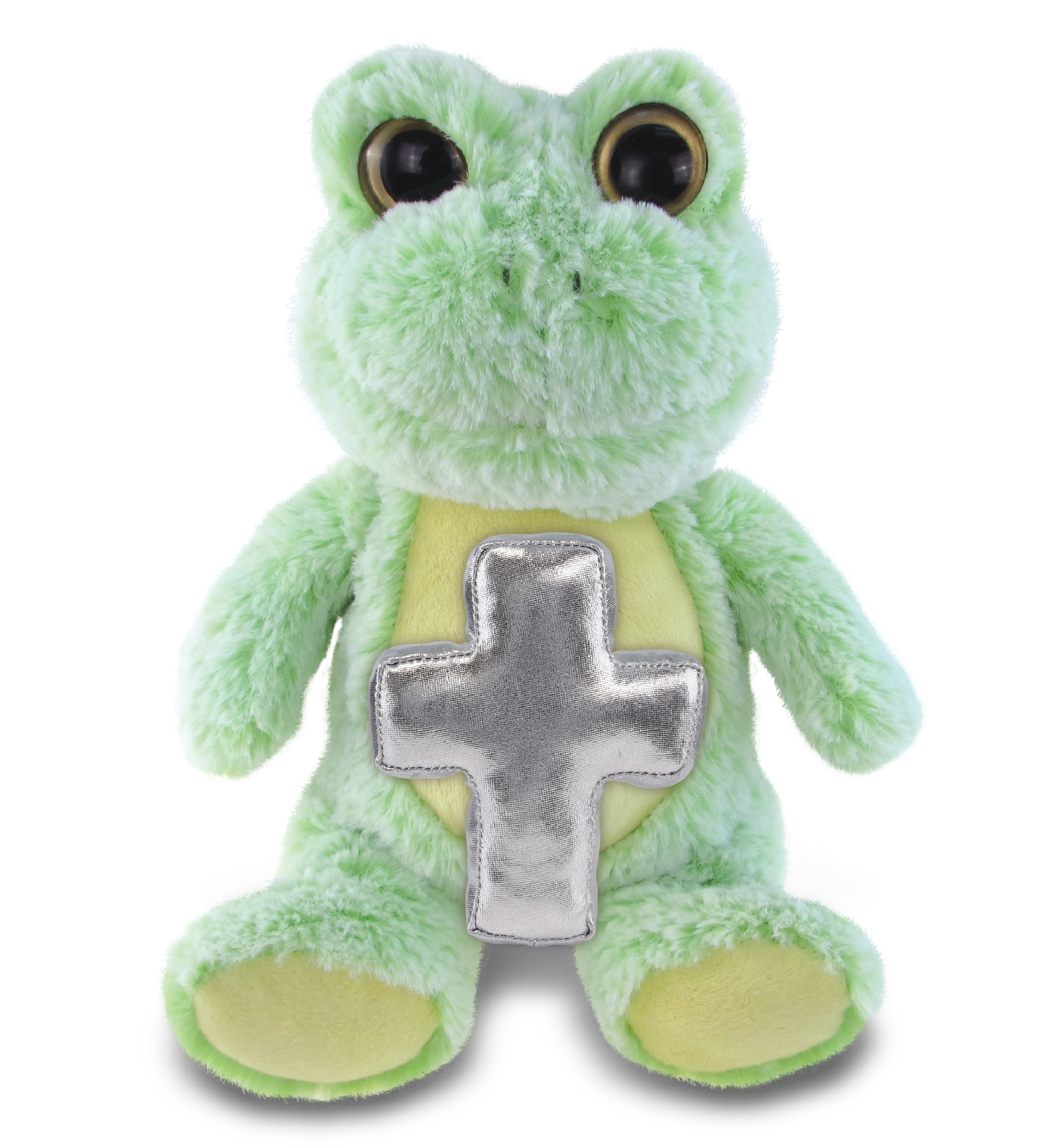 DolliBu Super Soft Sitting Frog Stuffed Animal with Silver Cross Plush ...