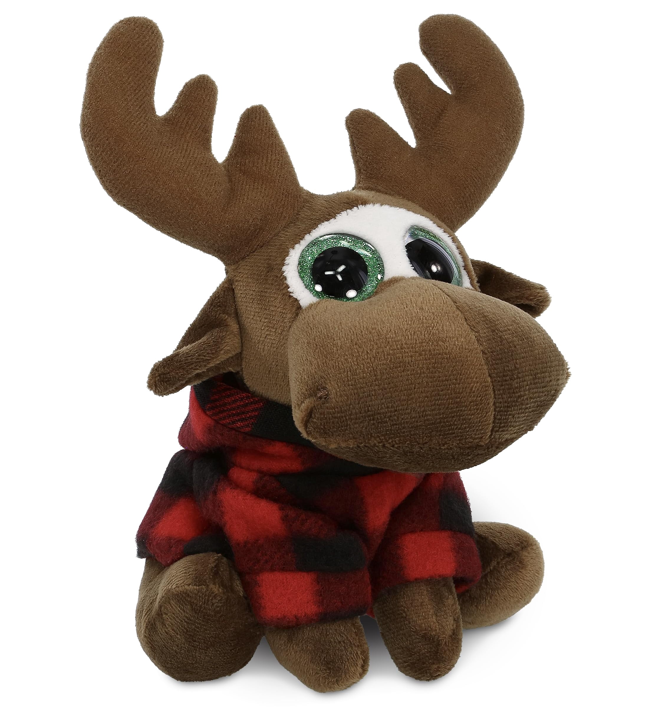 DolliBu Super Soft Sparkle Eyes Moose Stuffed Animal with Plaid Red ...