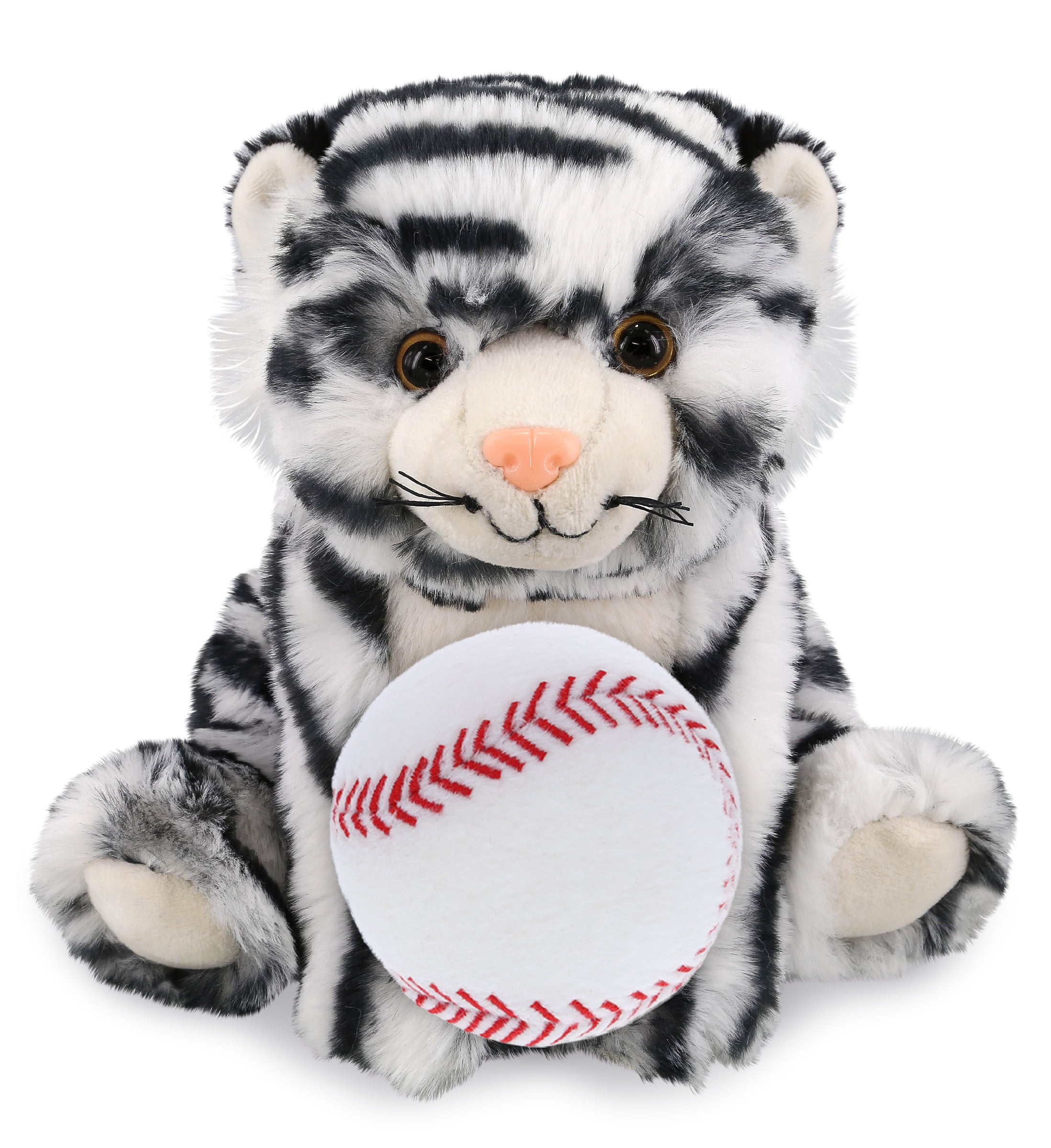 DolliBu Super Soft Squat White Tiger Stuffed Animal with Baseball Plush ...