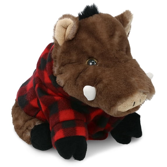 DolliBu Super Soft Wild Boar Stuffed Animal with Plaid Red Hoodie ...