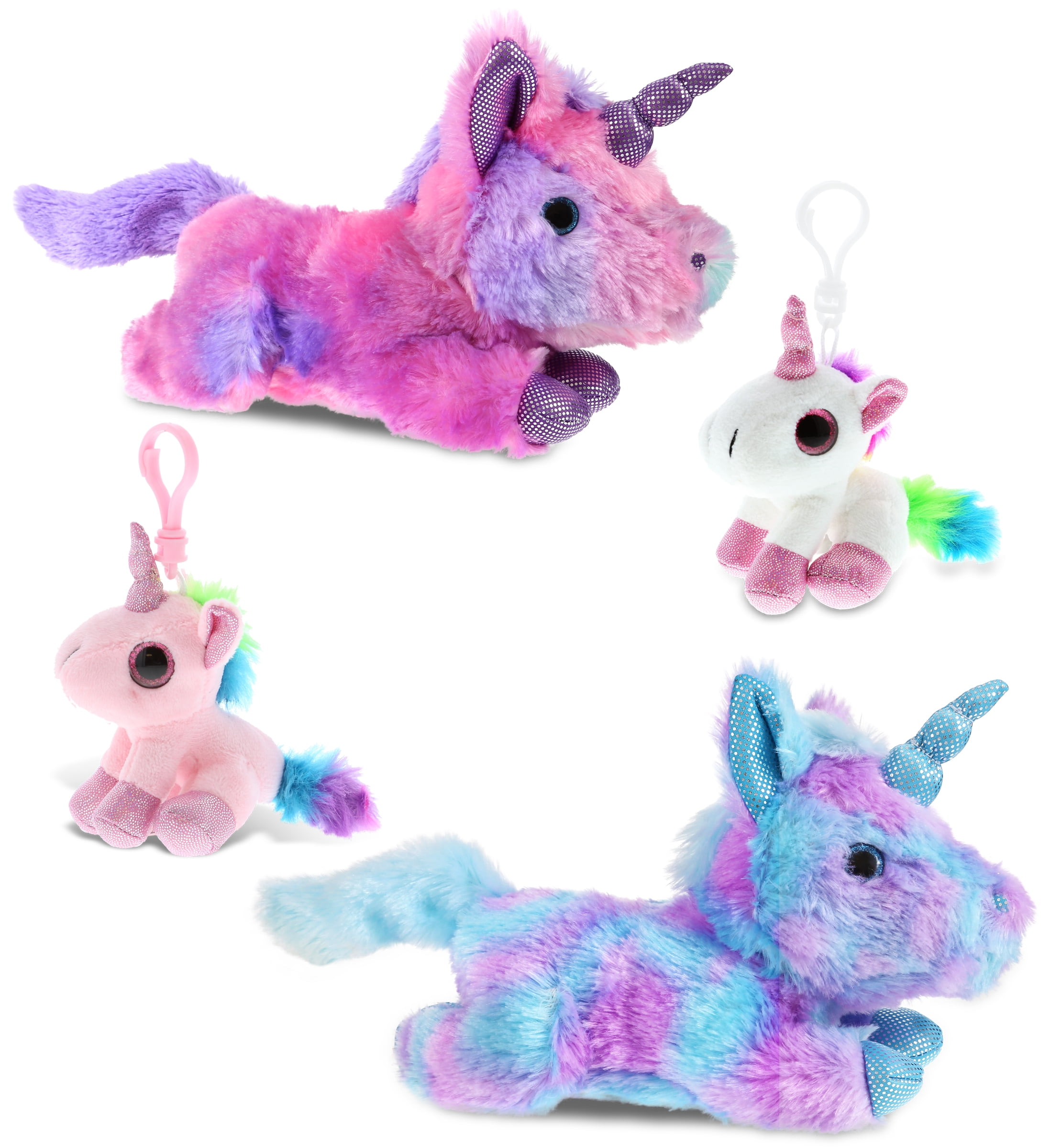 DolliBu Unicorn Plush and Keychains Set of 4 - 2 Soft Huggable Lying ...
