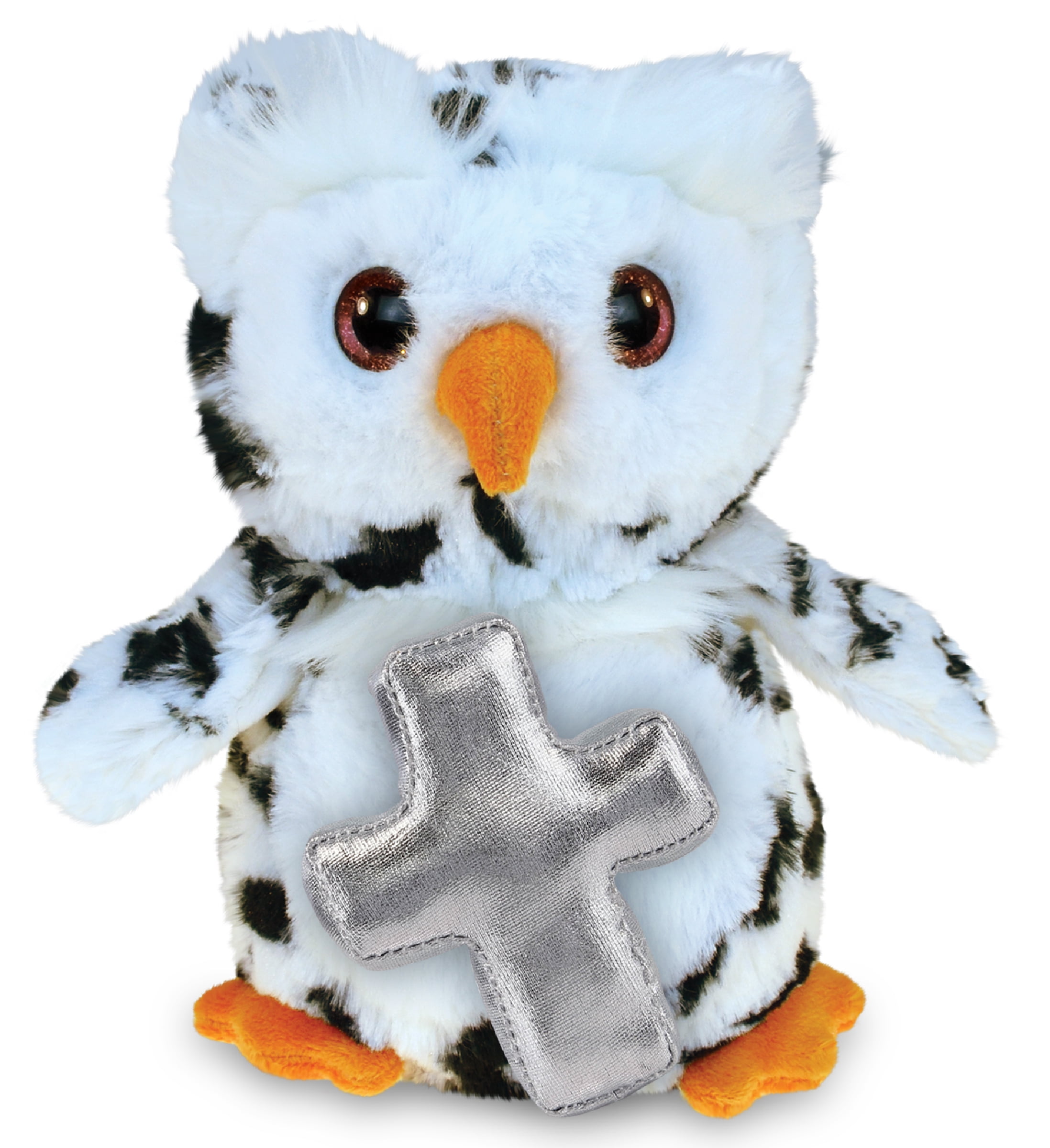 DolliBu White Owl Bird Stuffed Animal with Silver Cross Religious Baby ...