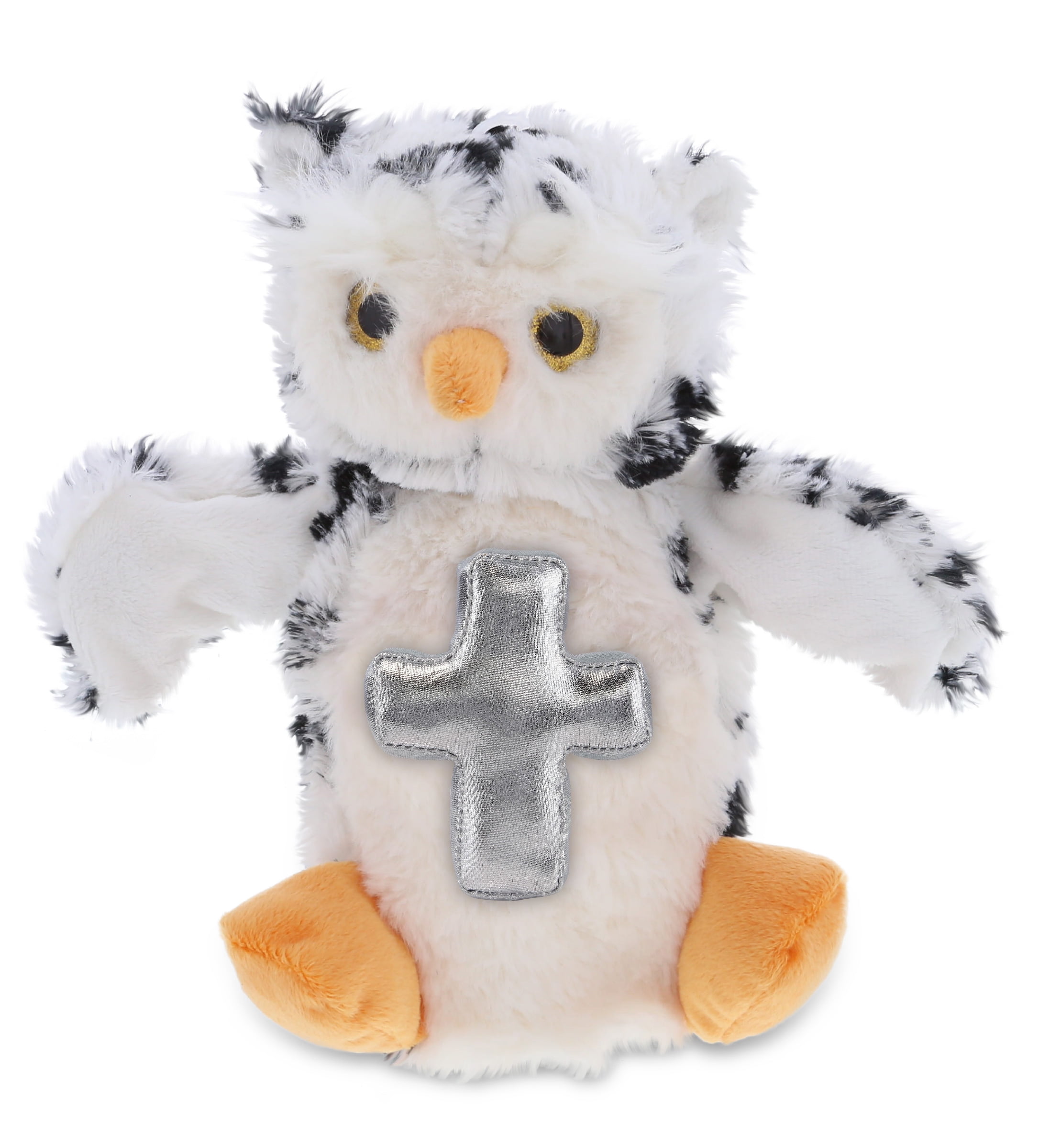 DolliBu White Owl Hand Puppet Stuffed Animal with Silver Cross Plush ...