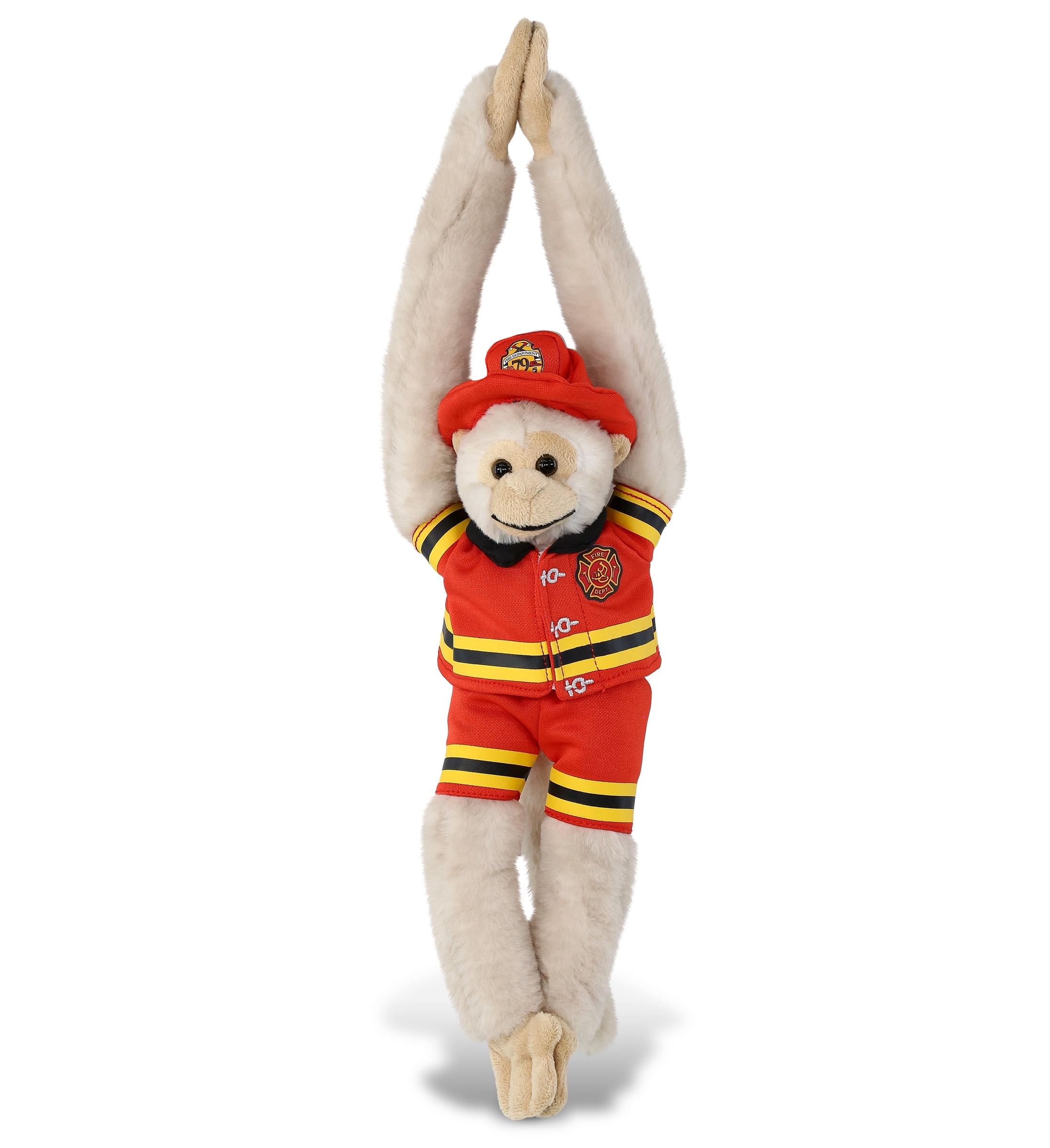 DolliBu White Squirrel Monkey Firefighter Stuffed Animal - Fireman Toy ...