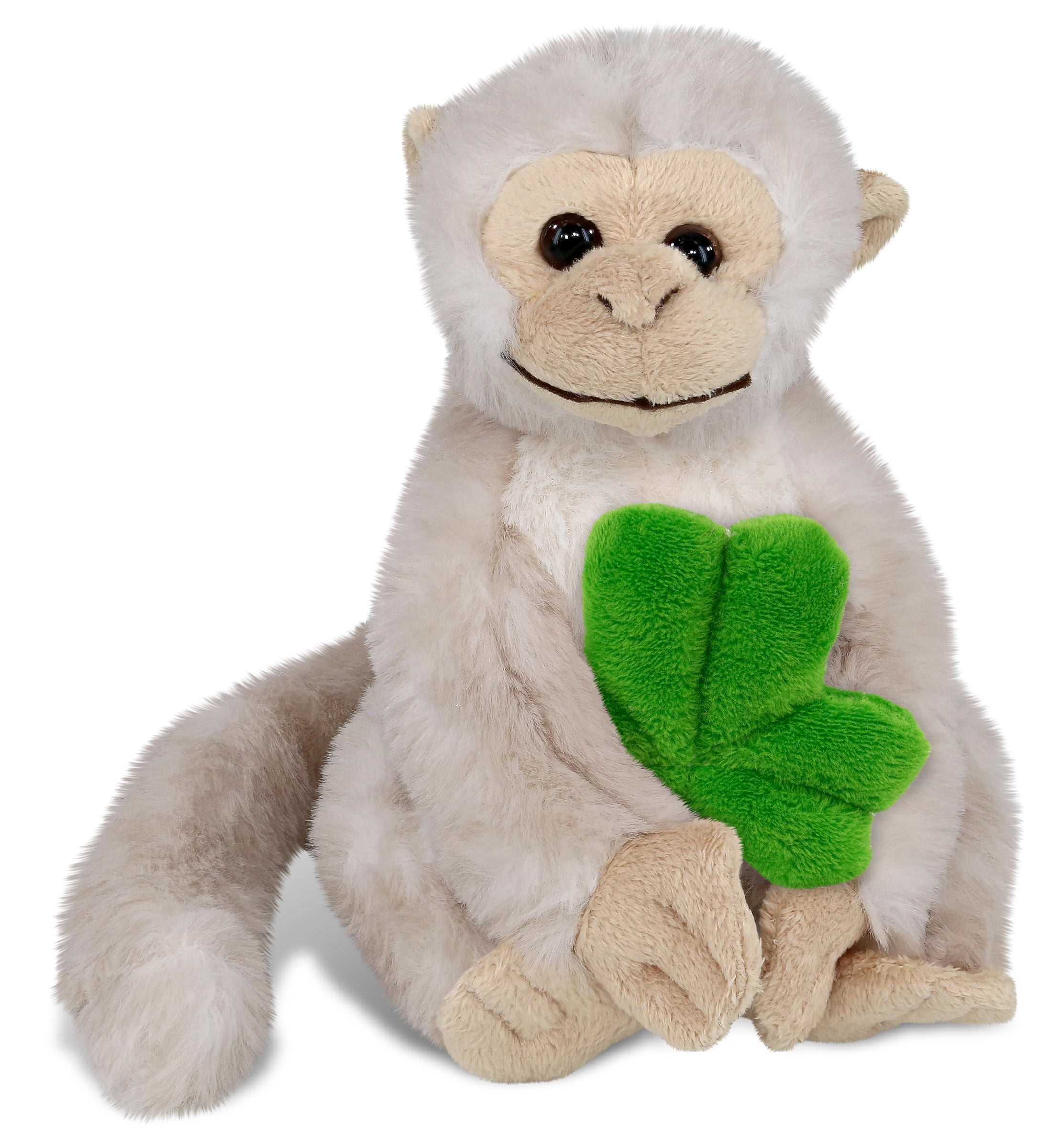 DolliBu White Squirrel Monkey Stuffed Animal with Green Plush Shamrock ...