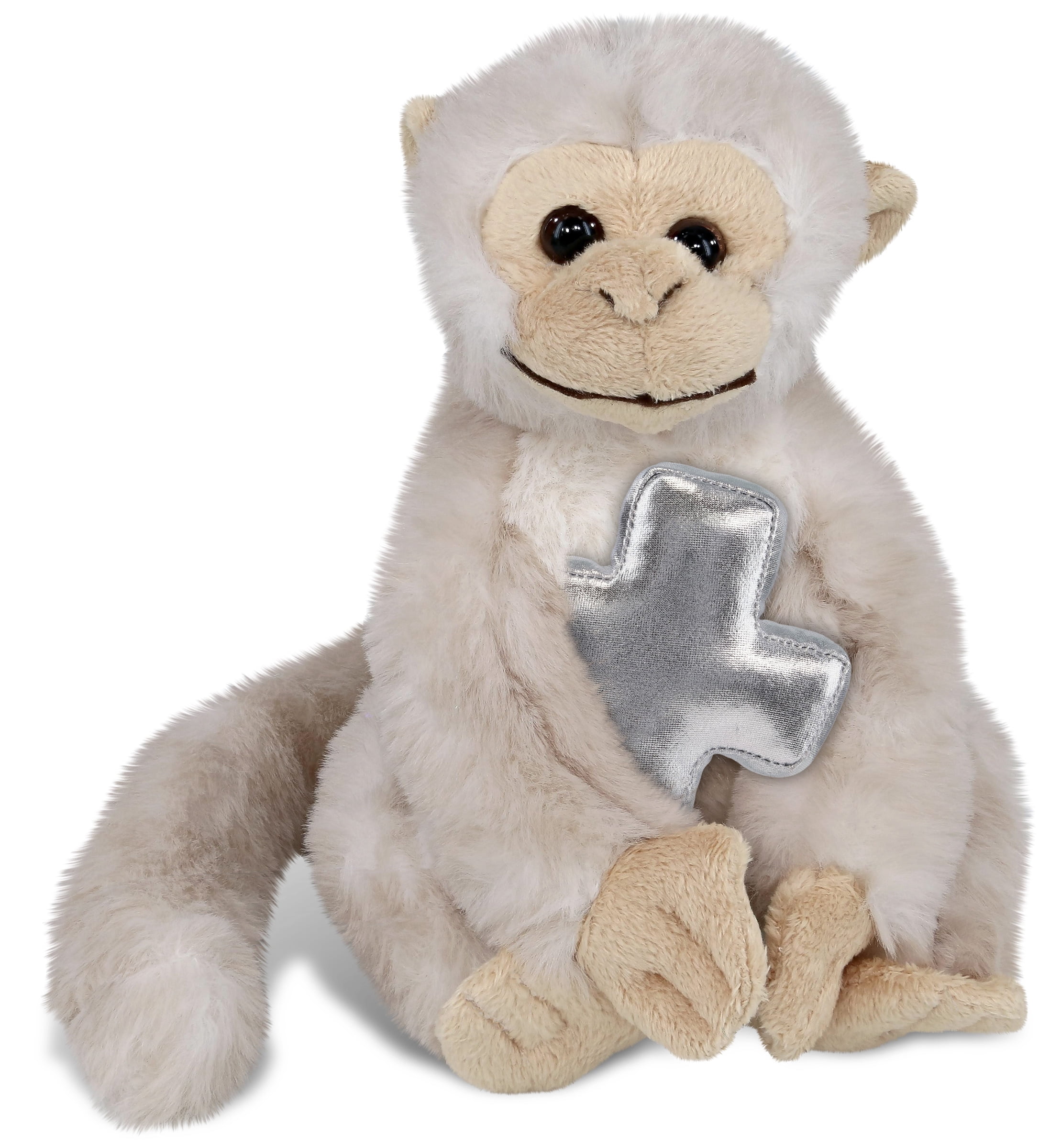 DolliBu White Squirrel Monkey Stuffed Animal with Silver Cross Plush ...